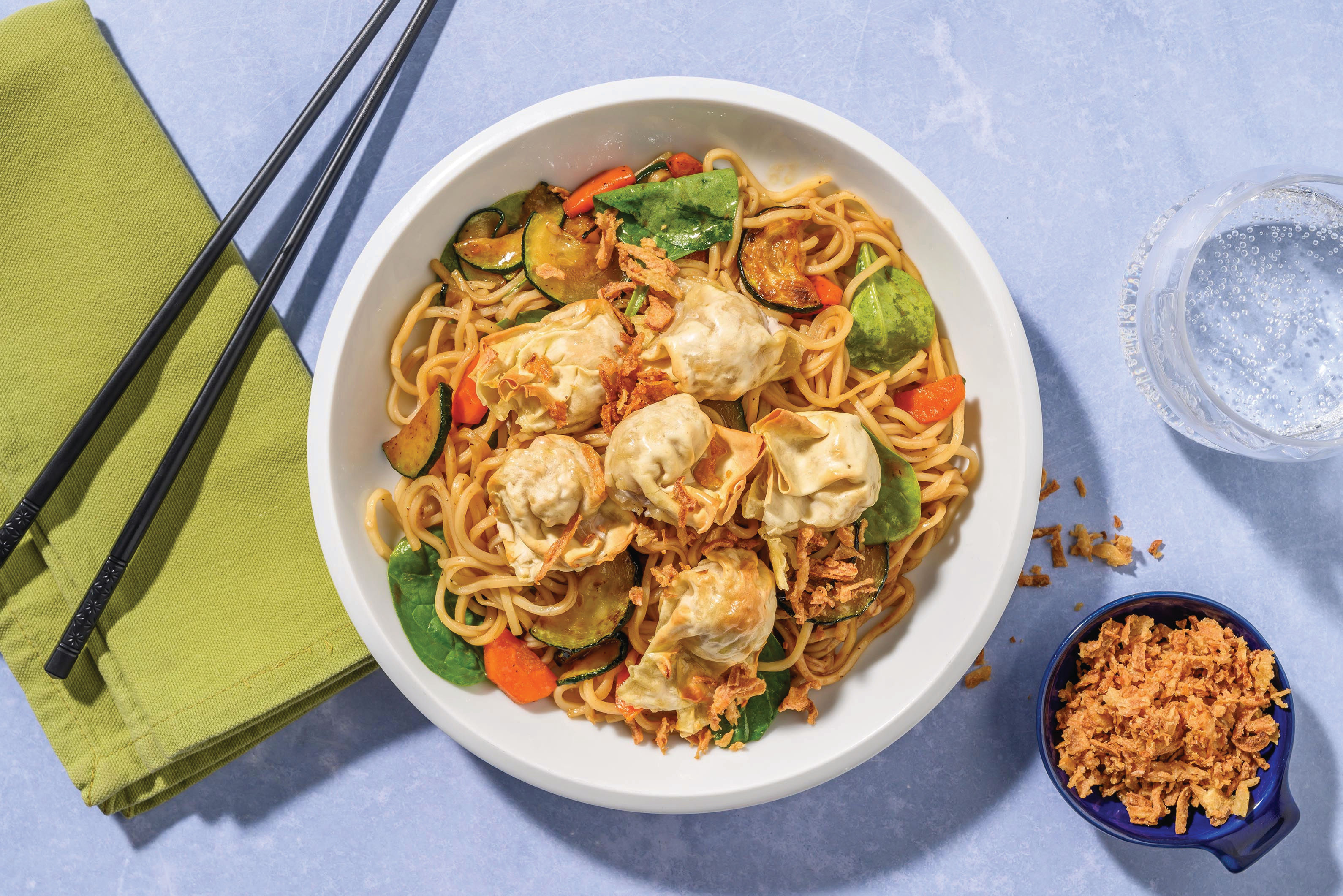 Pork, Chive Gyoza & Umami Garlic Noodles Recipe | HelloFresh