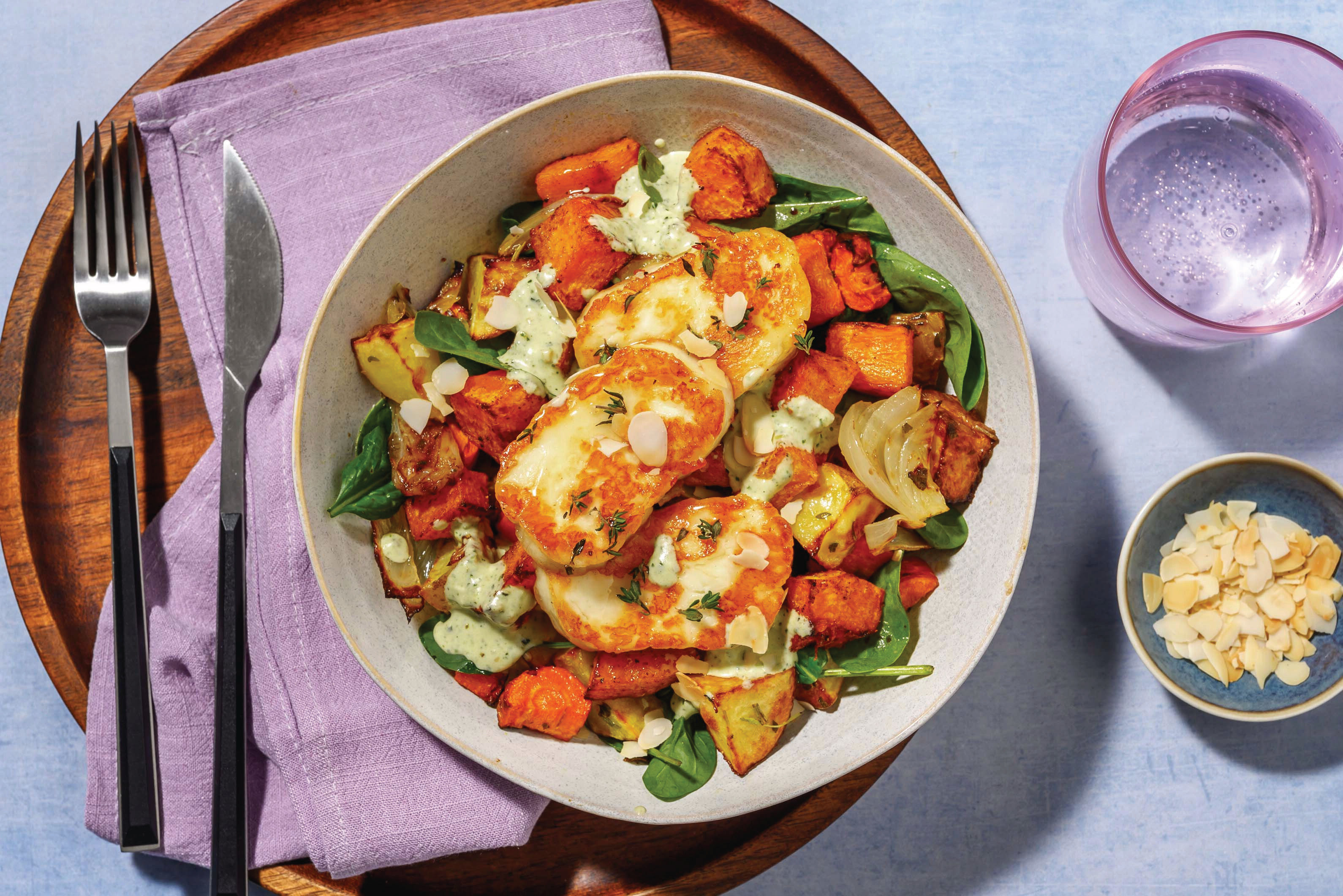 Honey-Thyme Halloumi, Chicken & Roast Pumpkin Toss Recipe | HelloFresh