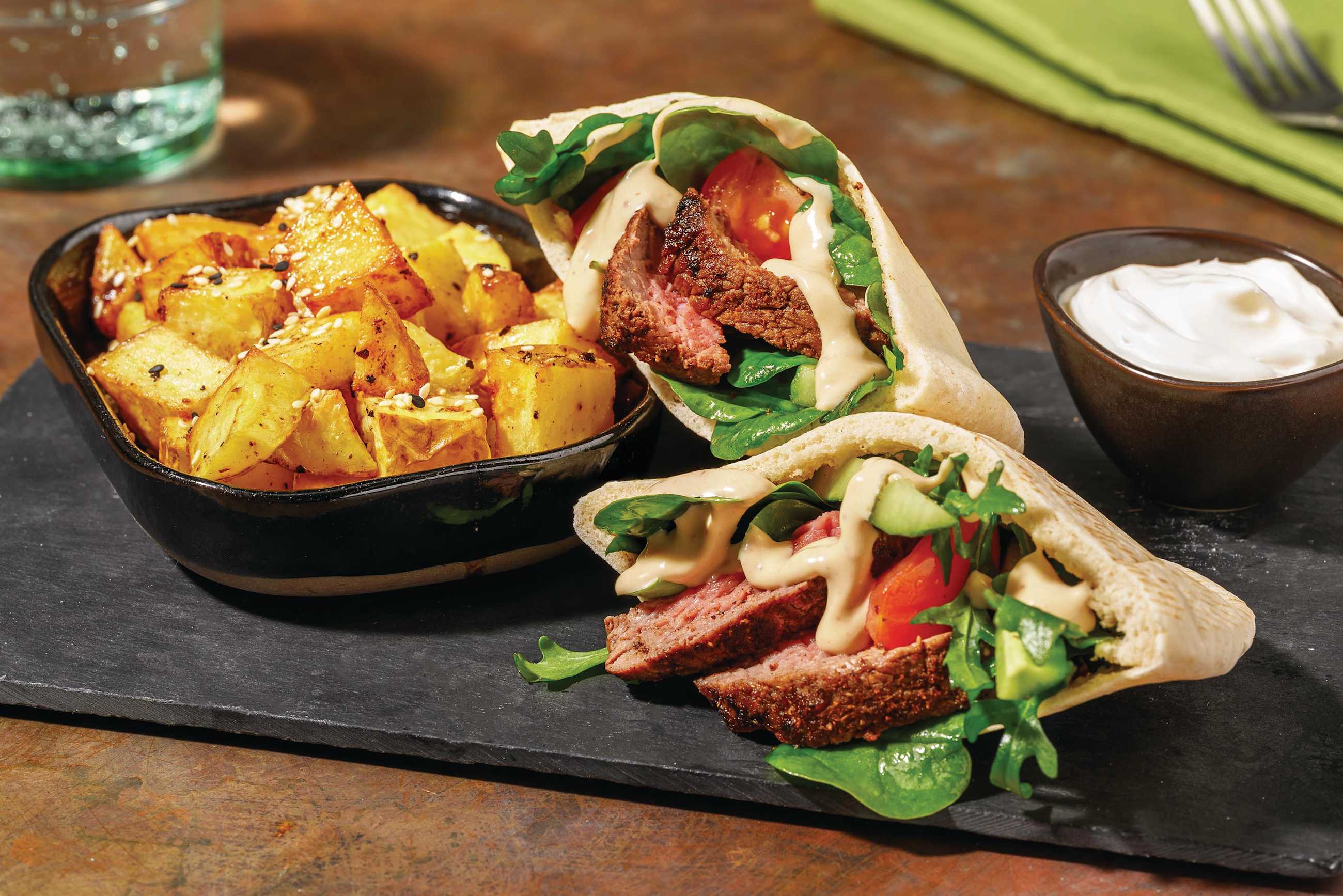 Spiced Beef & Harissa Hummus Pita Pockets Recipe | HelloFresh