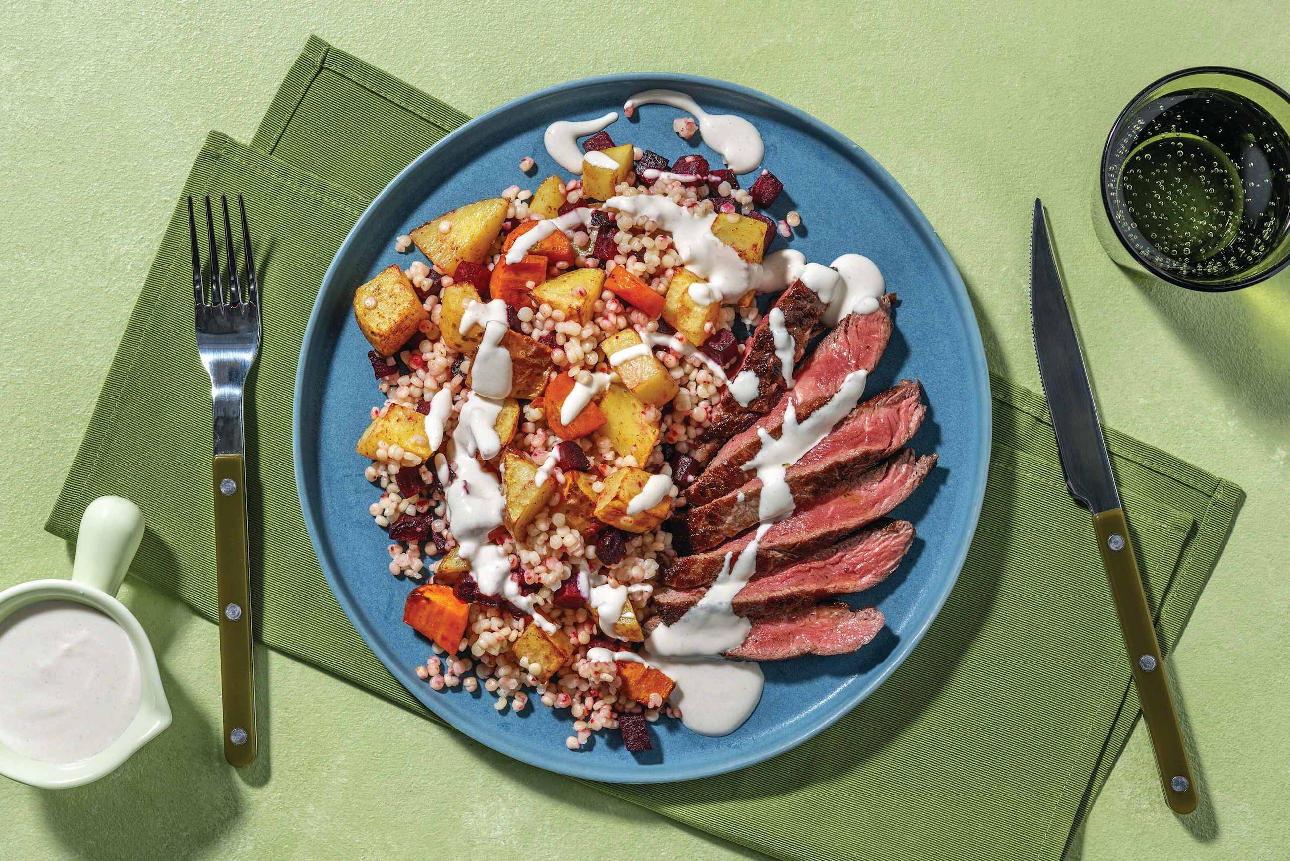Seared Salmon & Roast Veggie Pearl Couscous Recipe | HelloFresh