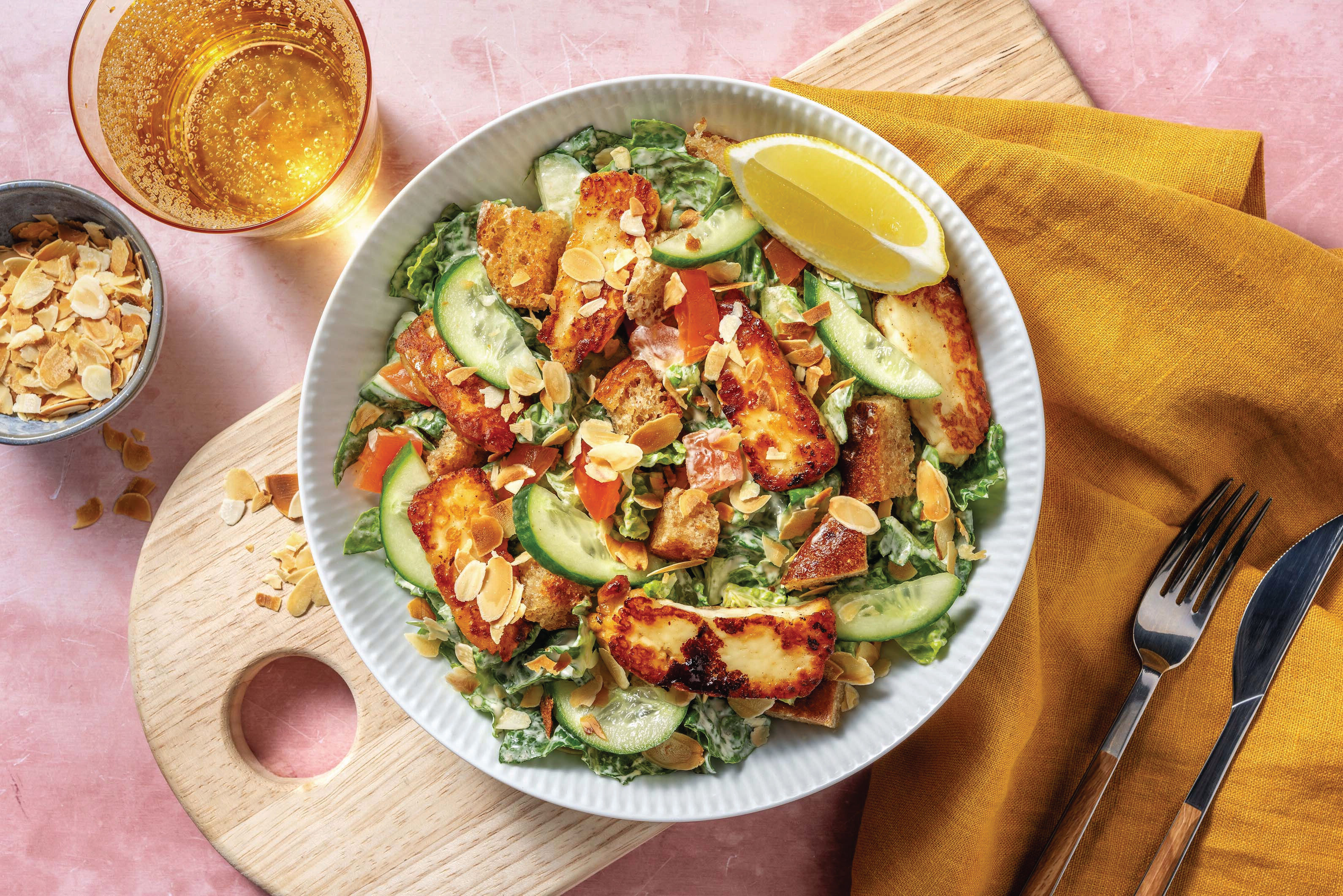 Honey-Glazed Halloumi & Caesar-Style Salad Recipe | HelloFresh