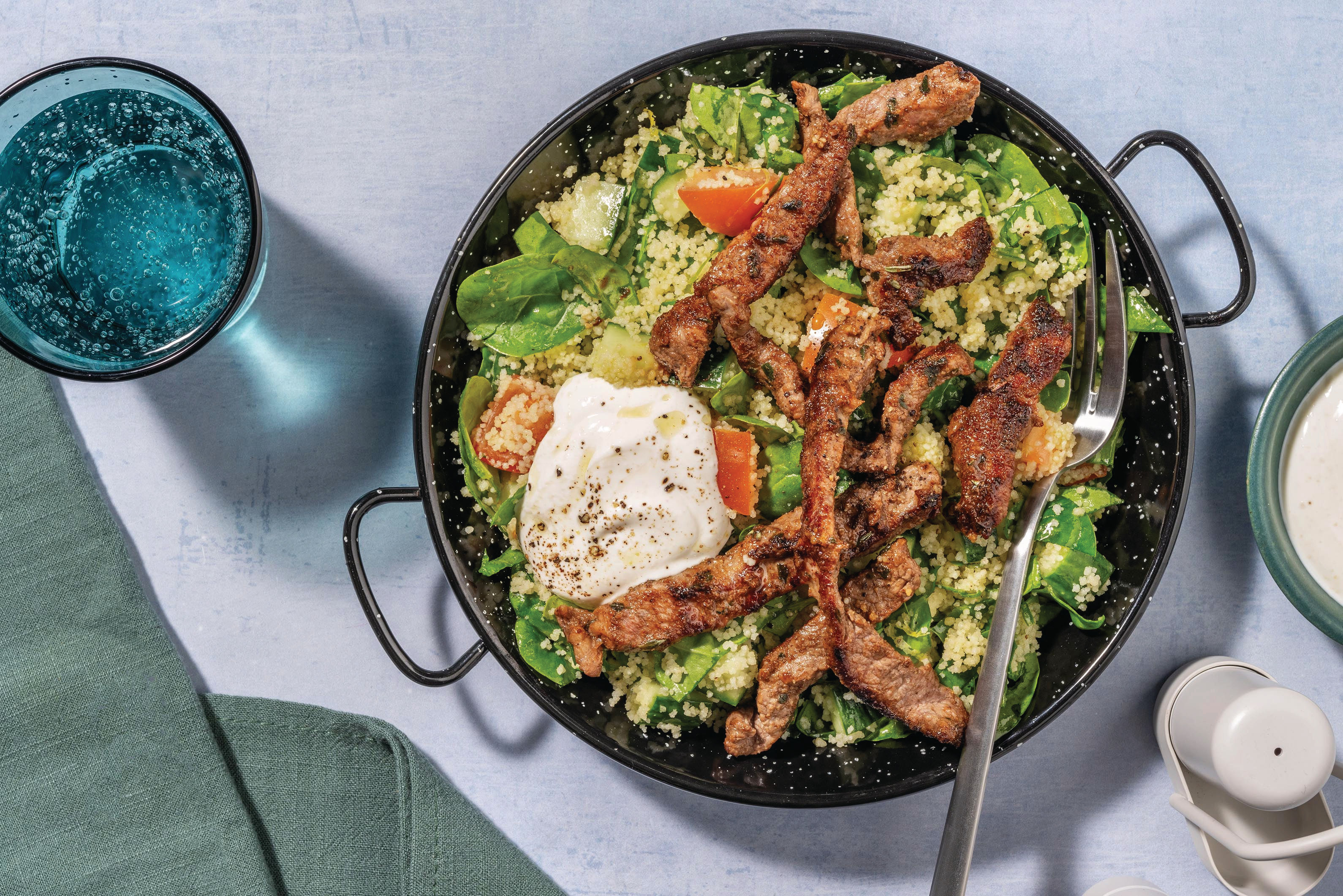 Double Greek-Style Beef & Fresh Veggie Couscous Recipe | HelloFresh