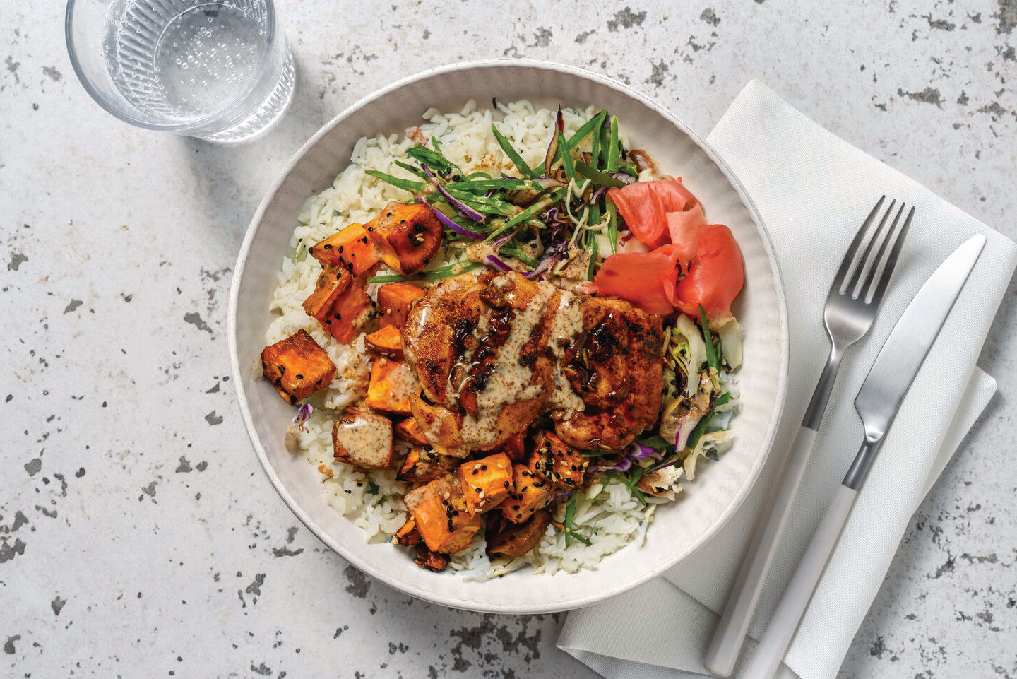 Double Sesame Chicken Poke Bowl & Pea Pod Slaw Recipe | HelloFresh