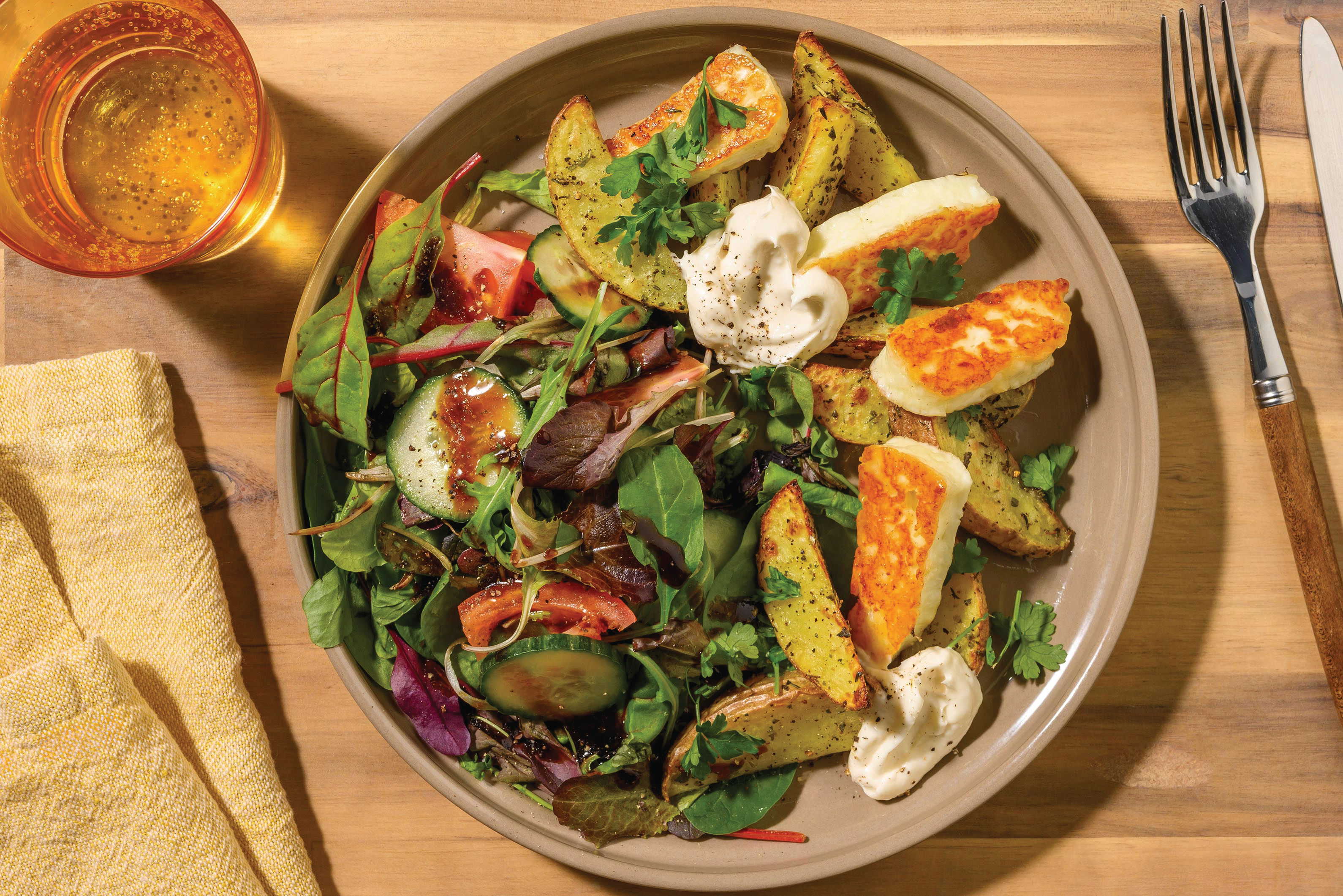 Chicken, Golden Haloumi & Oregano Potato Wedges Recipe | HelloFresh