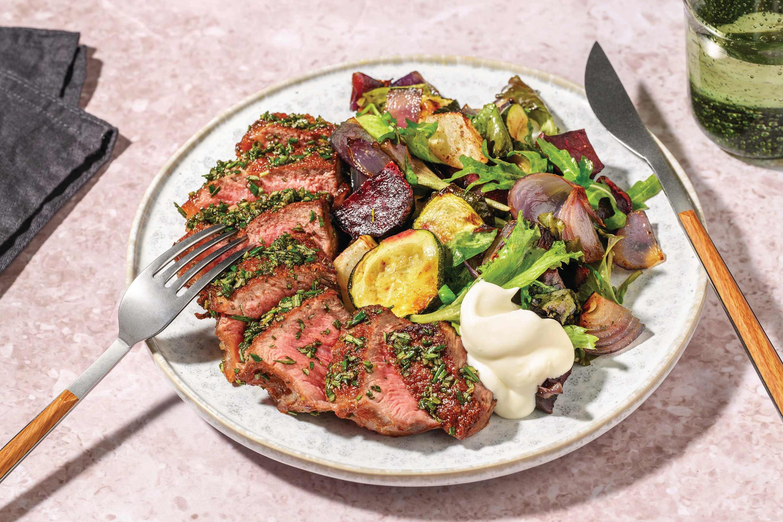 Double Rosemary Beef & Roast Veg Salad Recipe | HelloFresh