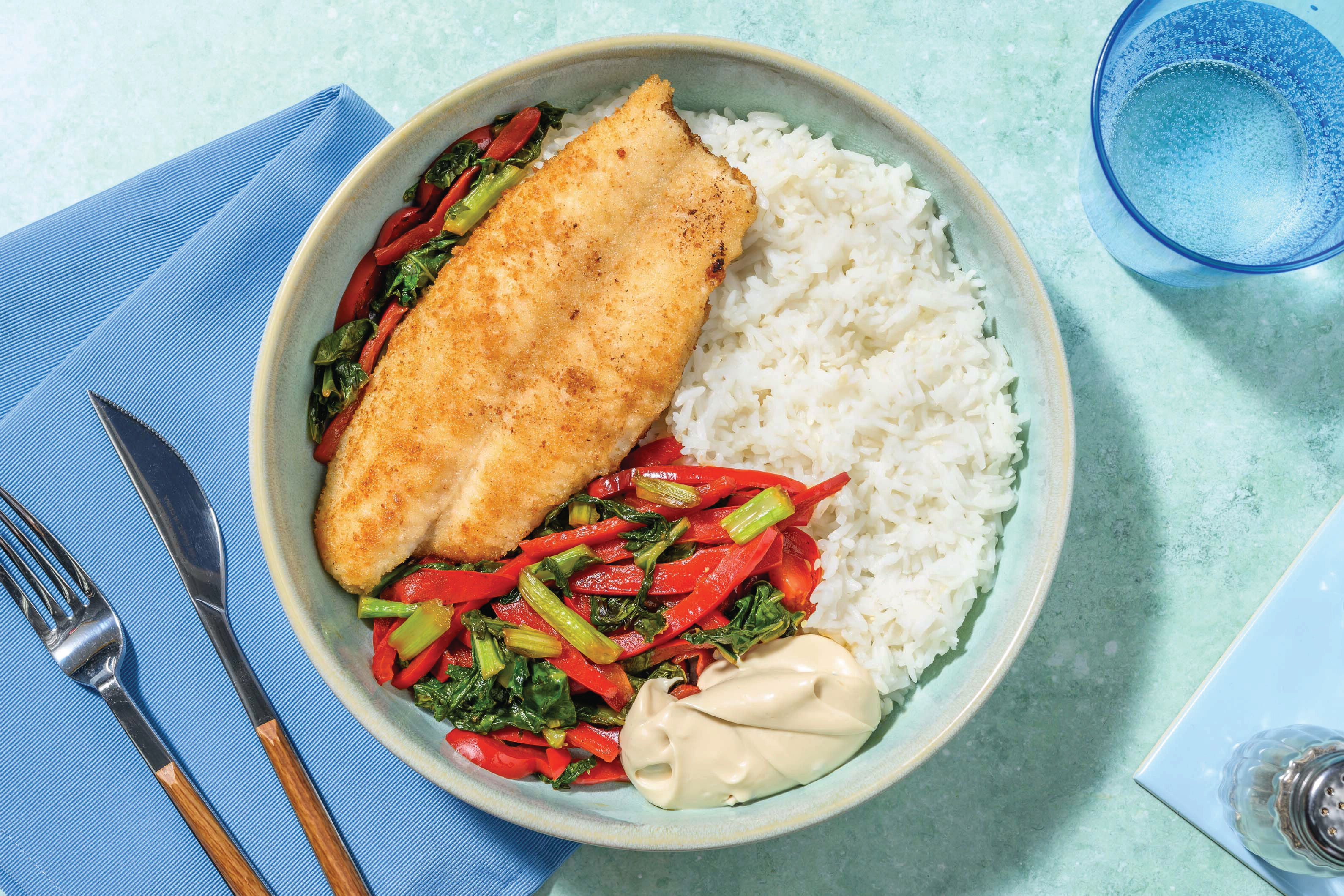 Crumbed Fish & Garlic Rice Bowl Recipe | HelloFresh
