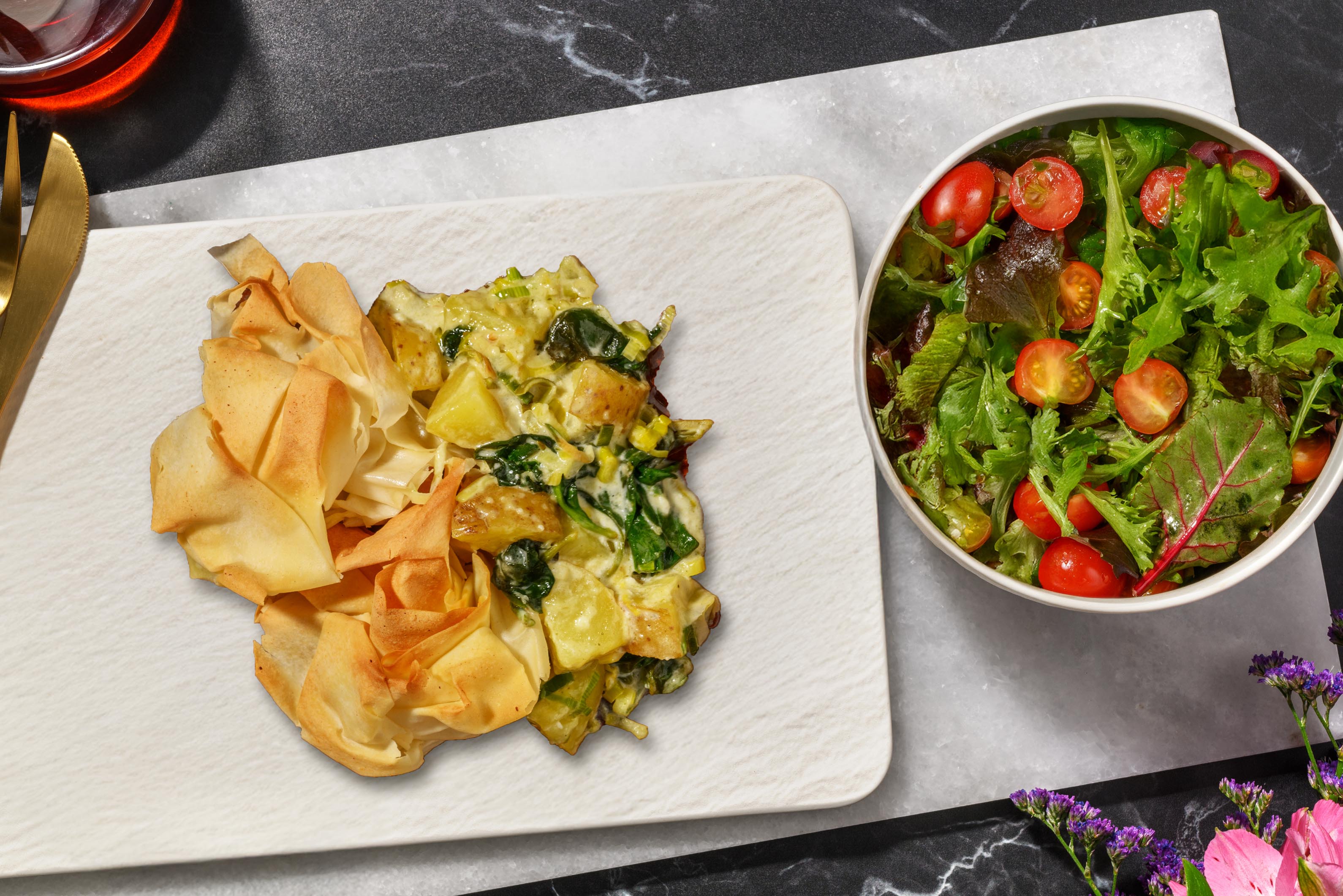 Ultimate Cheesy Potato & Leek Filo Pie Recipe | HelloFresh