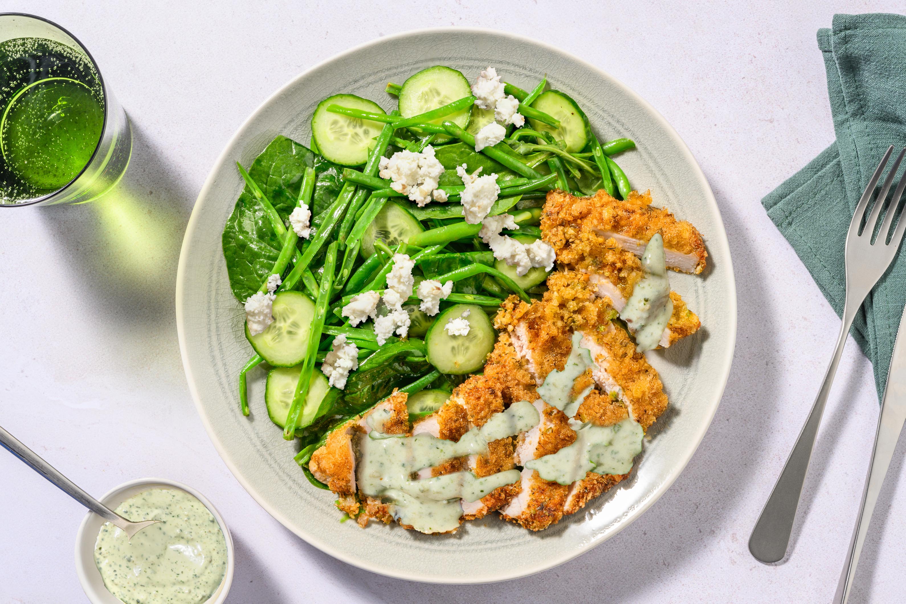 Herby Plant-Based Crumbed Chicken & Pea Pod Salad Recipe | HelloFresh