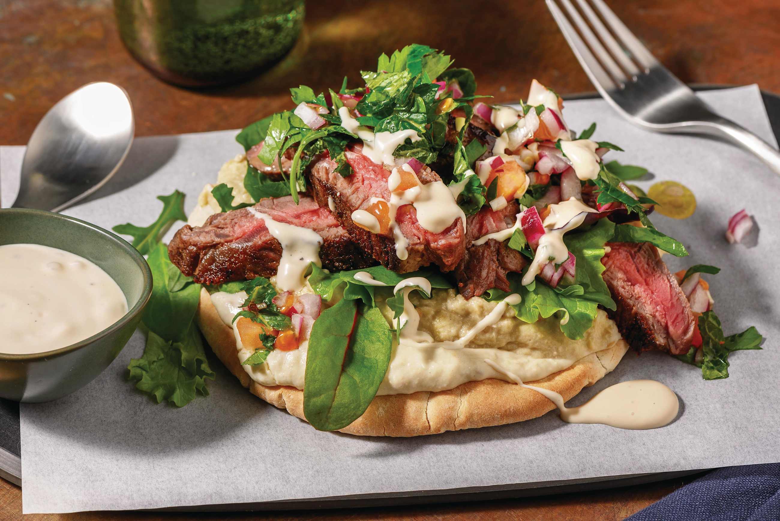 Loaded Beef Flank & Babaganoush Pita Recipe | HelloFresh