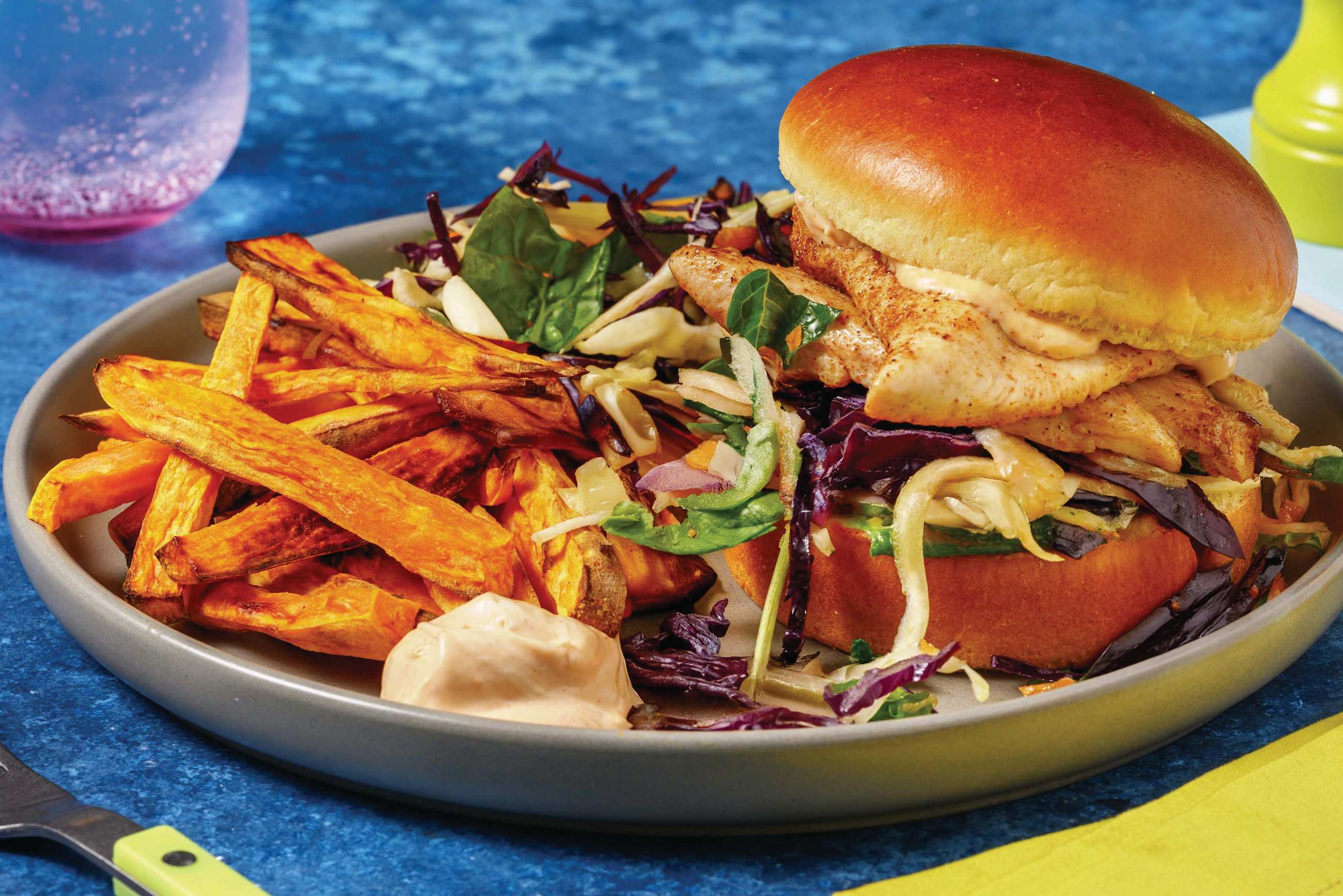 Cheesy American Chicken & Slaw Burger Recipe | HelloFresh