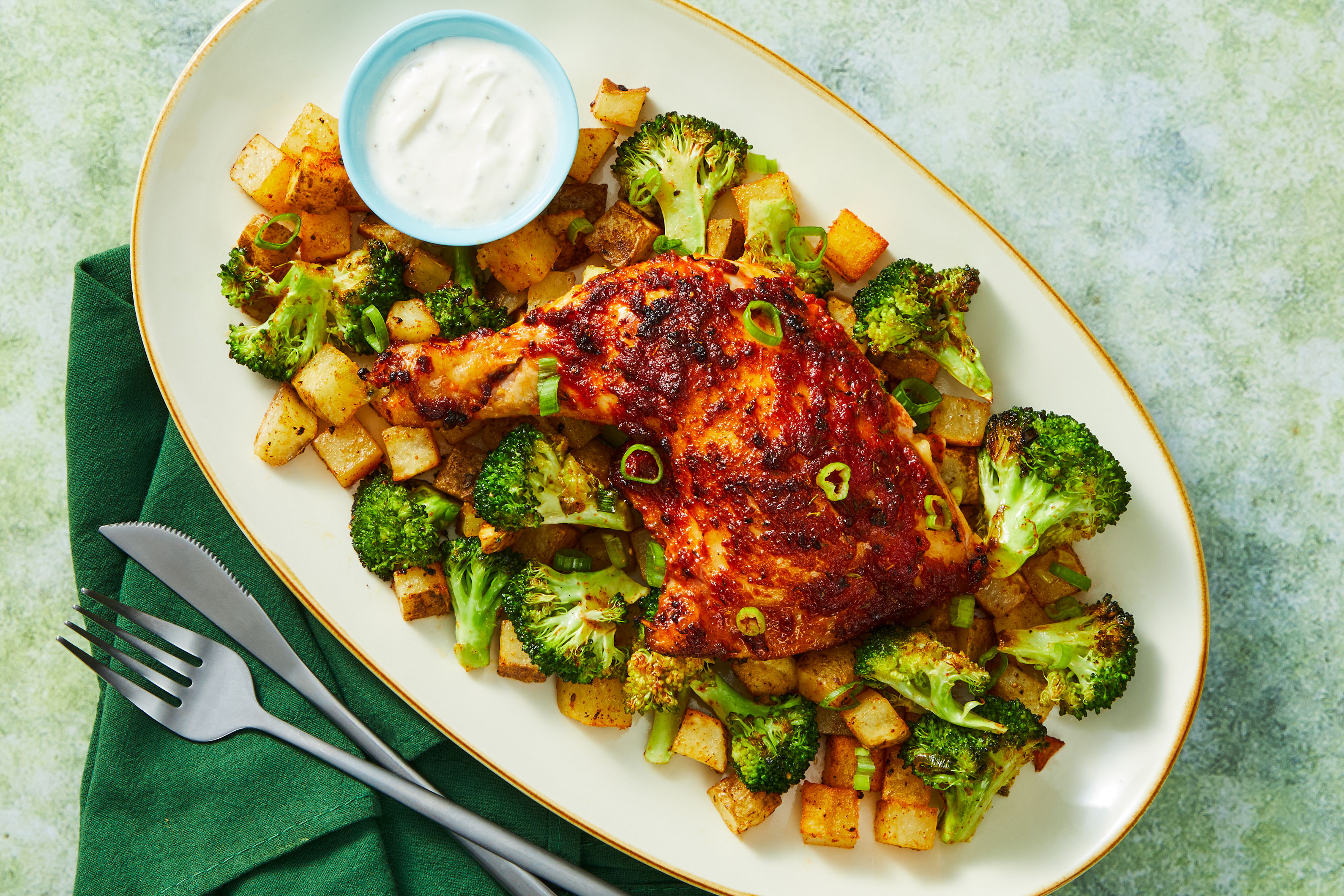 [SIDE VEG DOUBLE BROCCOLI] Tomato-Thyme Compound Butter Chicken with ...