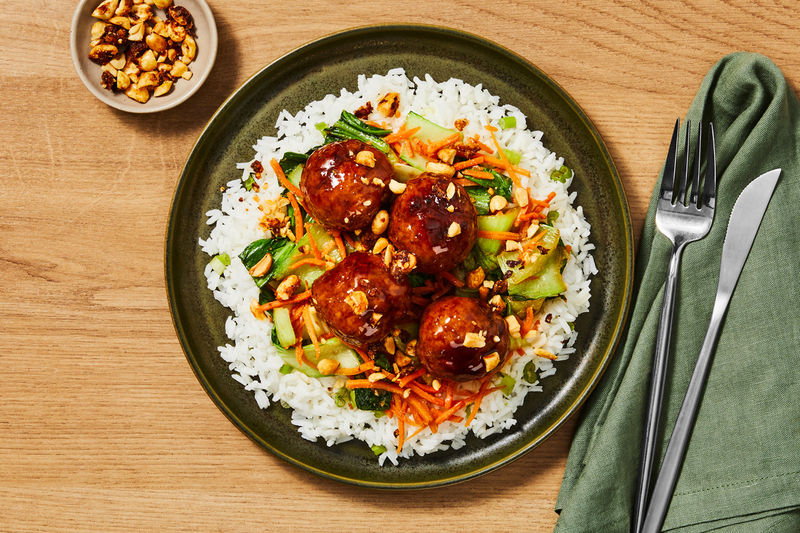 Hoisin Pork Meatball Rice Bowls Recipe | HelloFresh