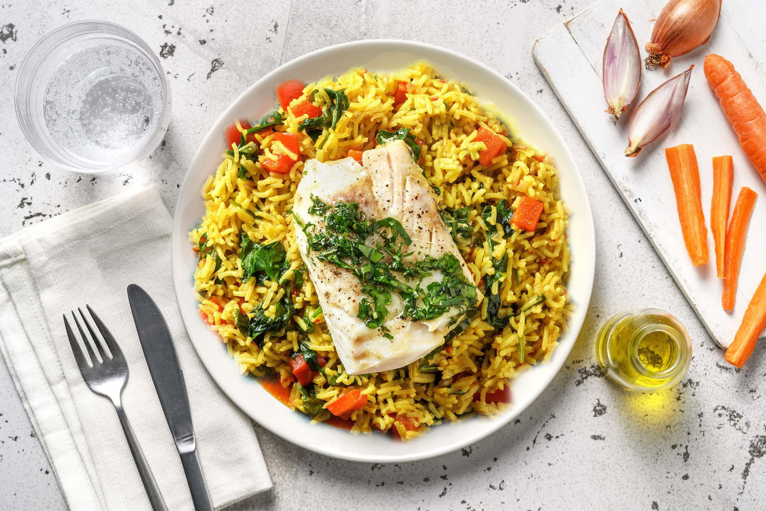 Pilaf au cabillaud vapeur Recette | HelloFresh