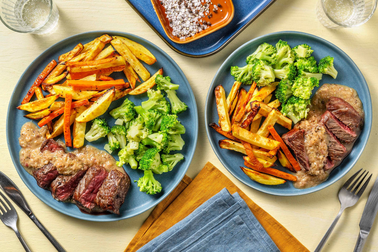 Pavé de bœuf sauce à l'échalote & frites Recette | HelloFresh
