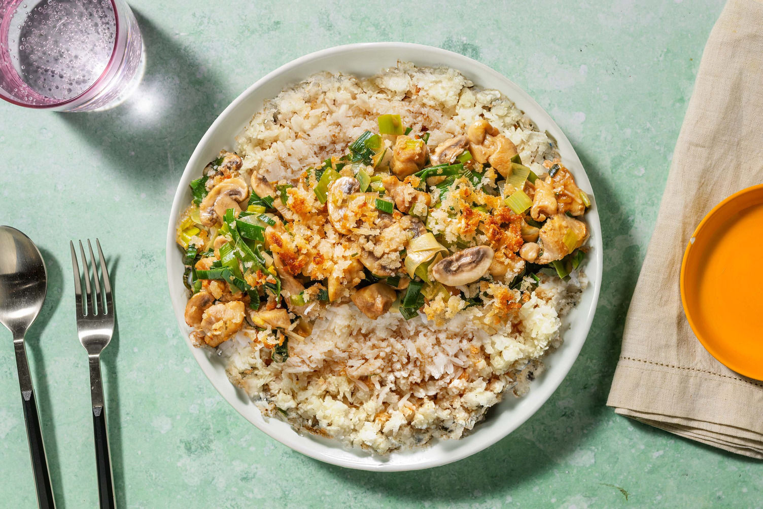 Chicken & Mushroom Crumble and Cauliflower Rice Recipe | HelloFresh