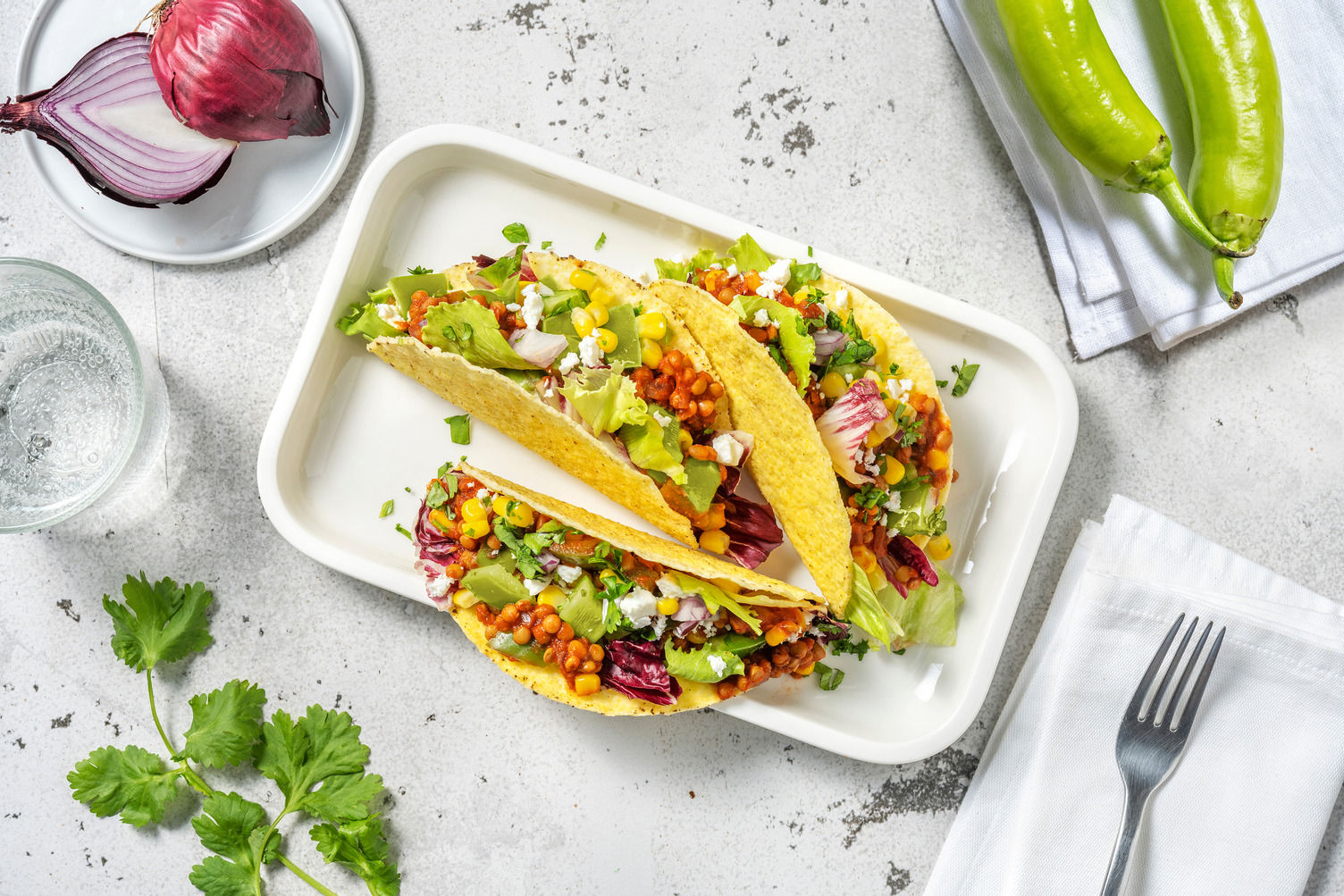 Chili sin carne taco's met linzen en witte kaas Recept | HelloFresh