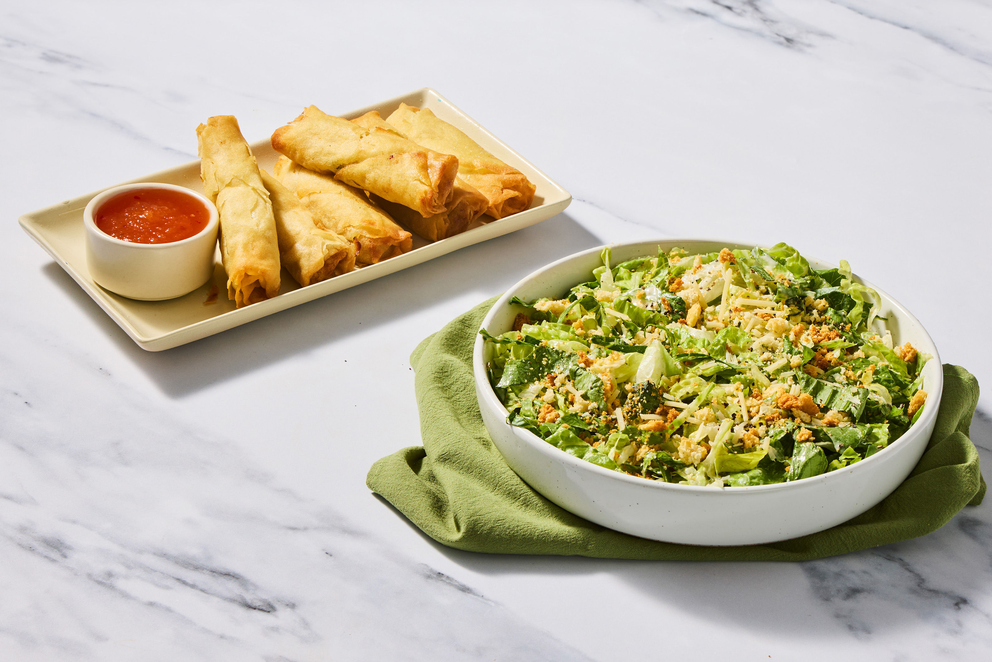 Super-Quick Thai Basil Chicken Spring Rolls & Caesar Salad Recipe ...