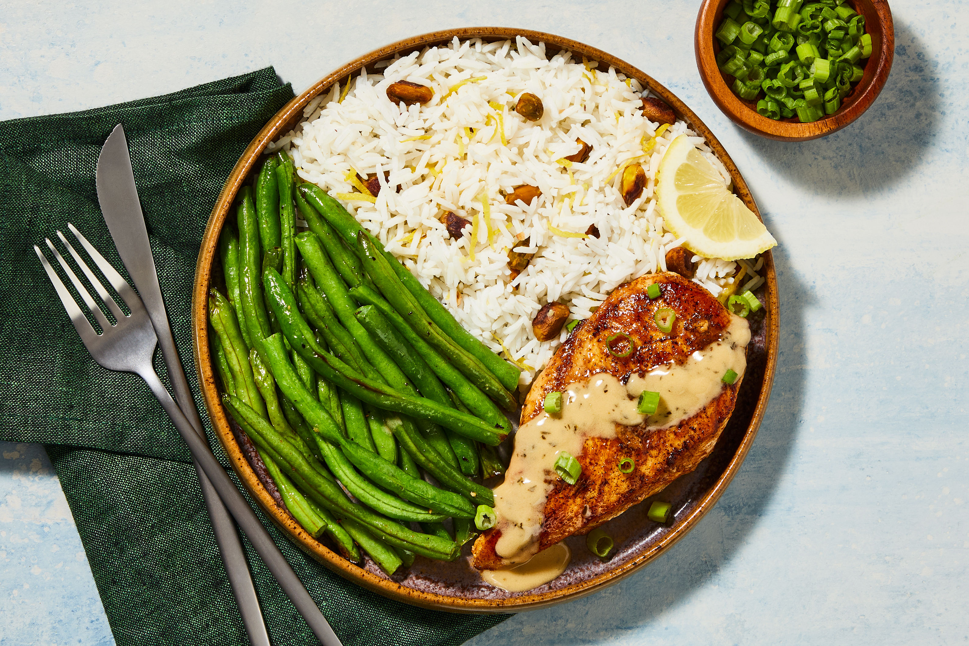 [SIDE VEG DOUBLE GREEN BEANS] Creamy Lemon Thyme Chicken with Pistachio ...