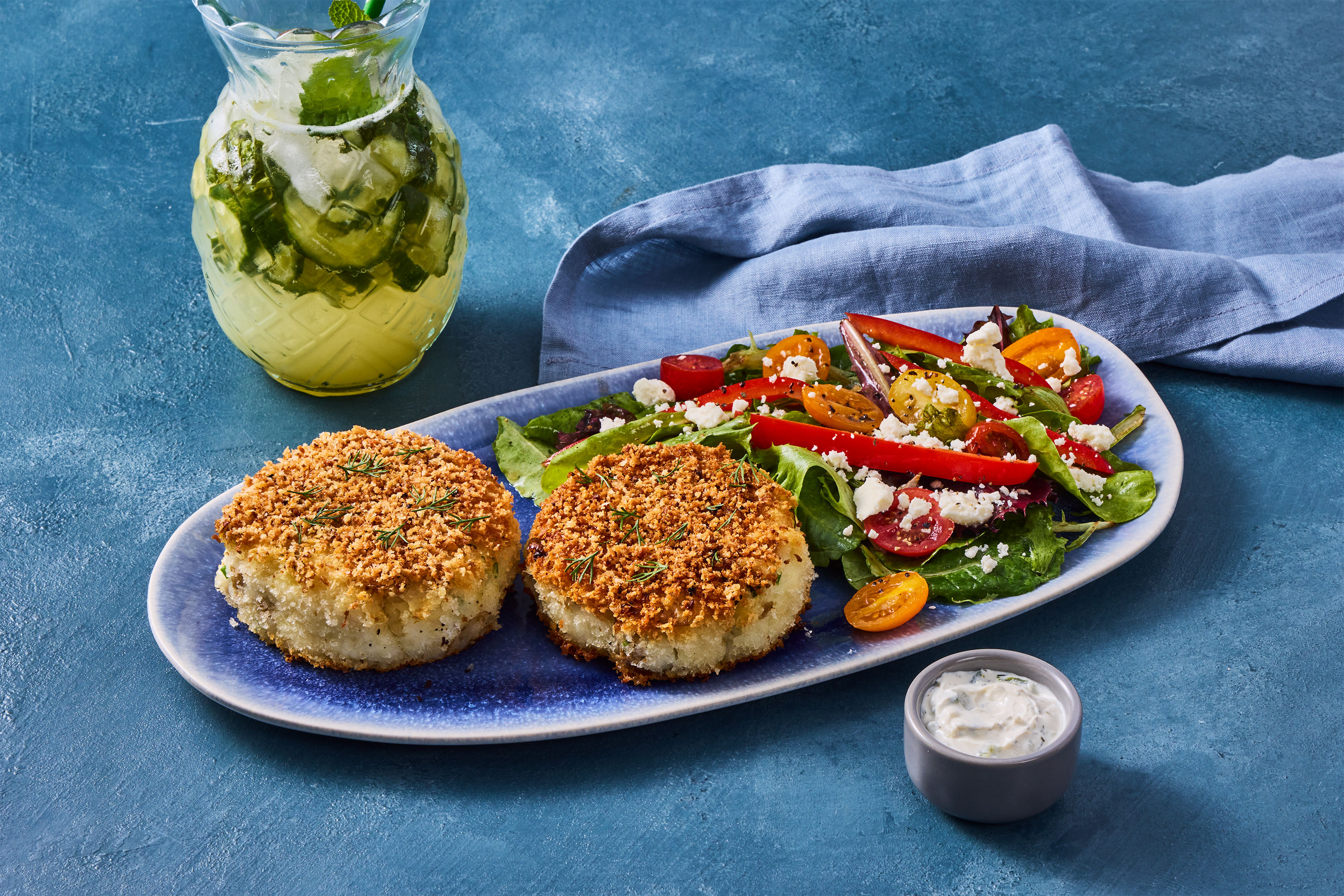 Salt-Cured Cod Cakes & Feta Salad Recipe | HelloFresh