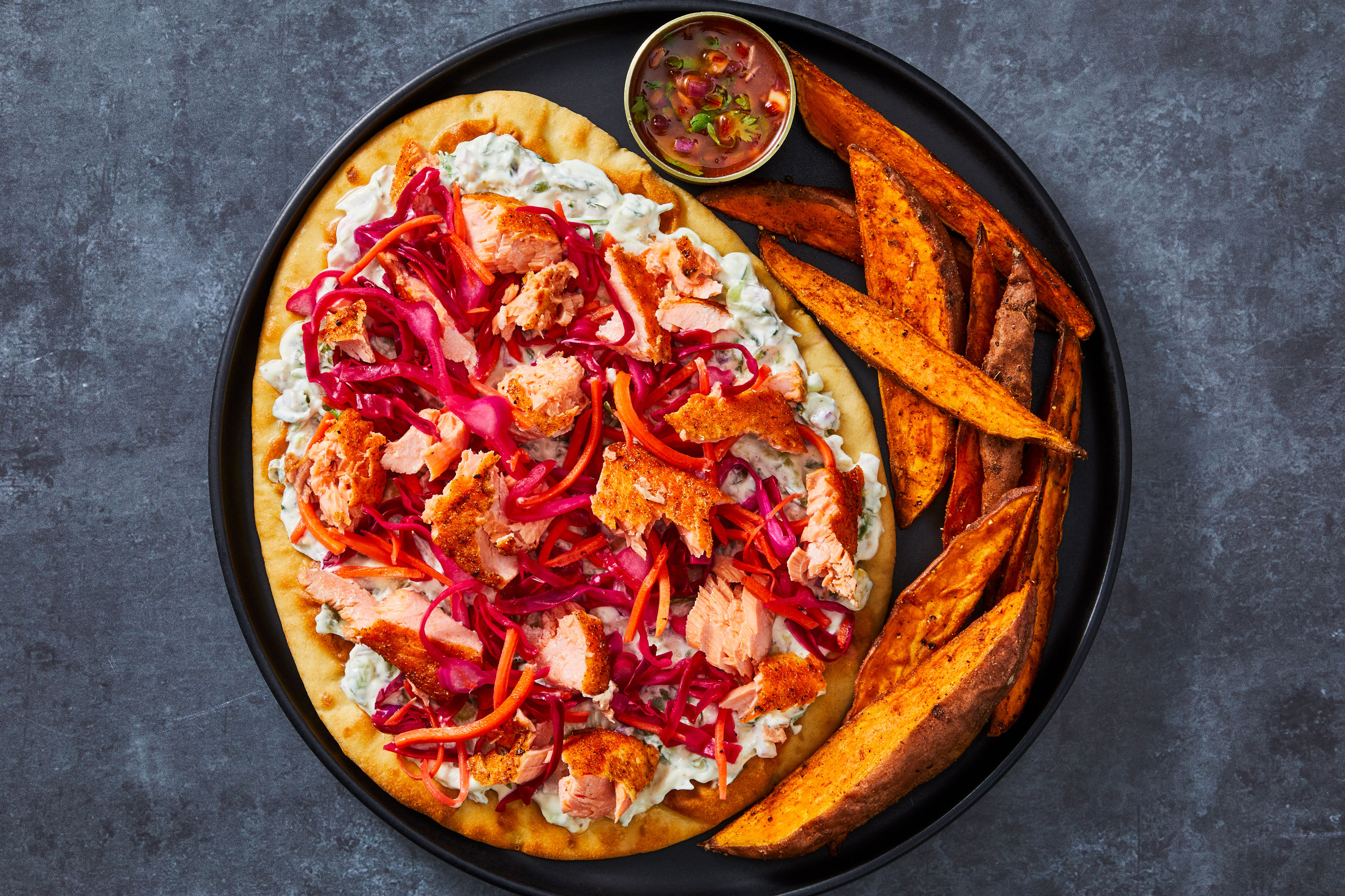 Curried Trout Flatbreads & Sweet Potato Wedges Recipe | HelloFresh