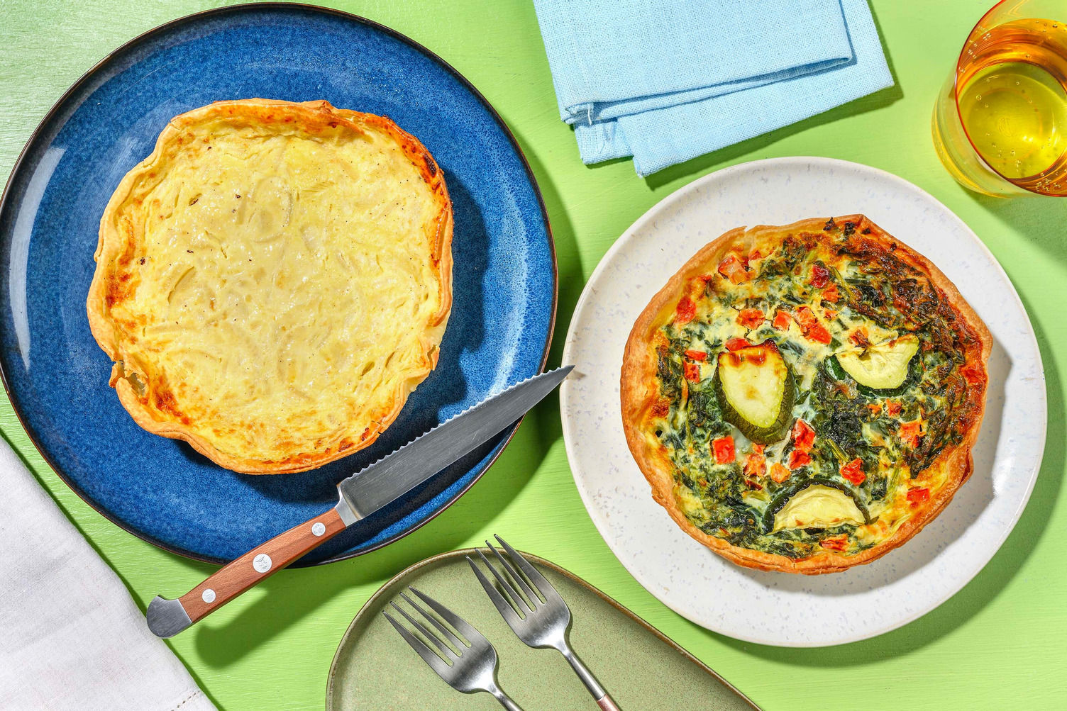 Quiche combi - Lorraine & Spinazie-mozzarella Recept | HelloFresh