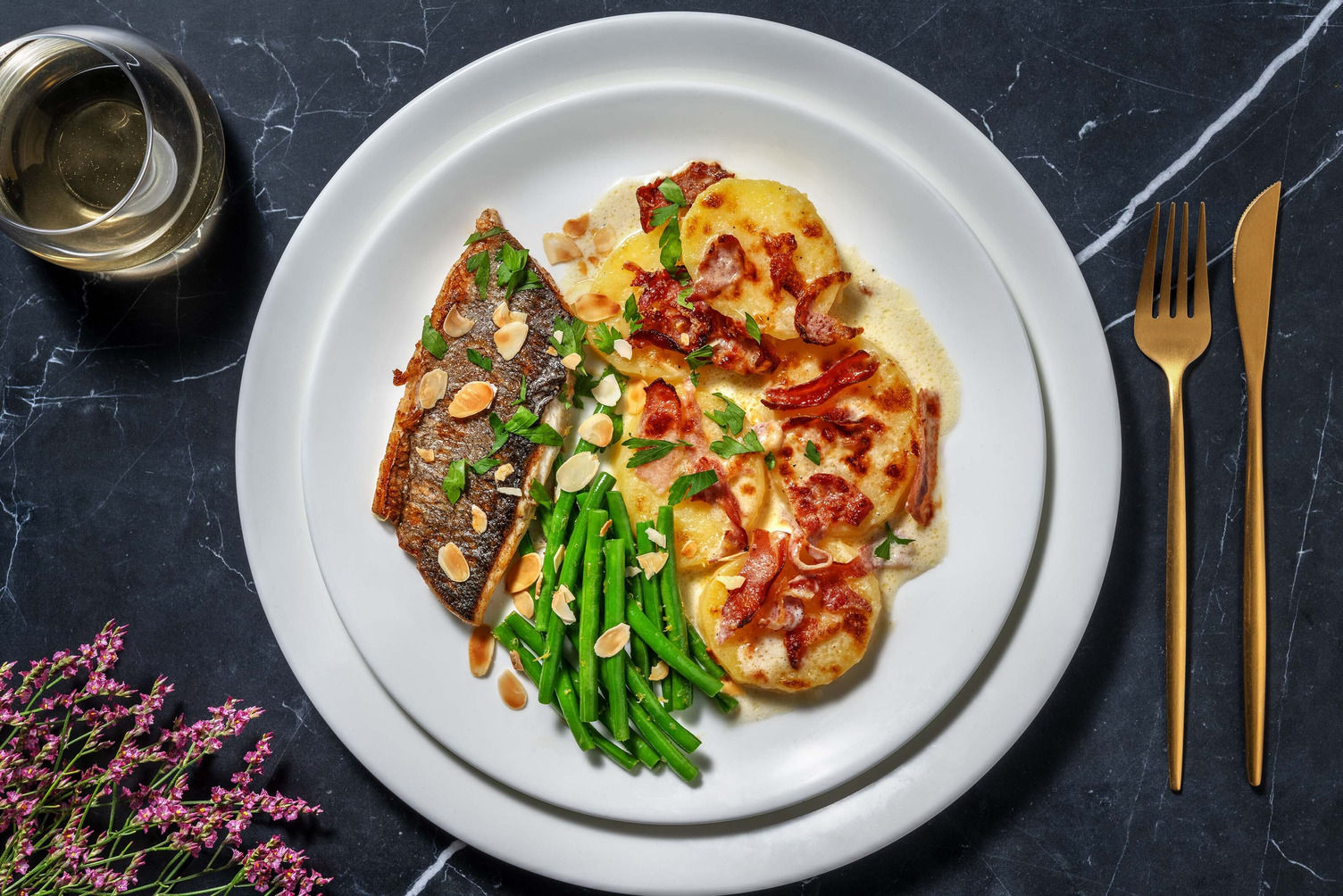 Pan-Fried Sea Bream and Creamy Serrano Gratin Recipe | HelloFresh
