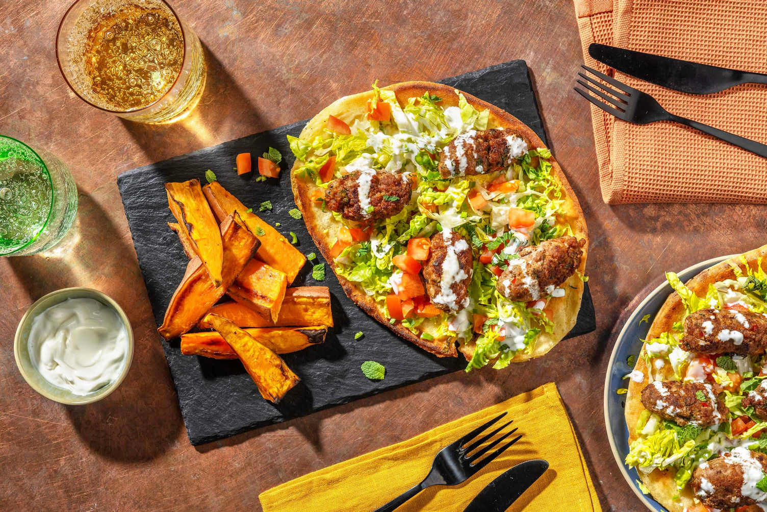 Herby Lamb Koftas on Garlic Naans Recipe | HelloFresh