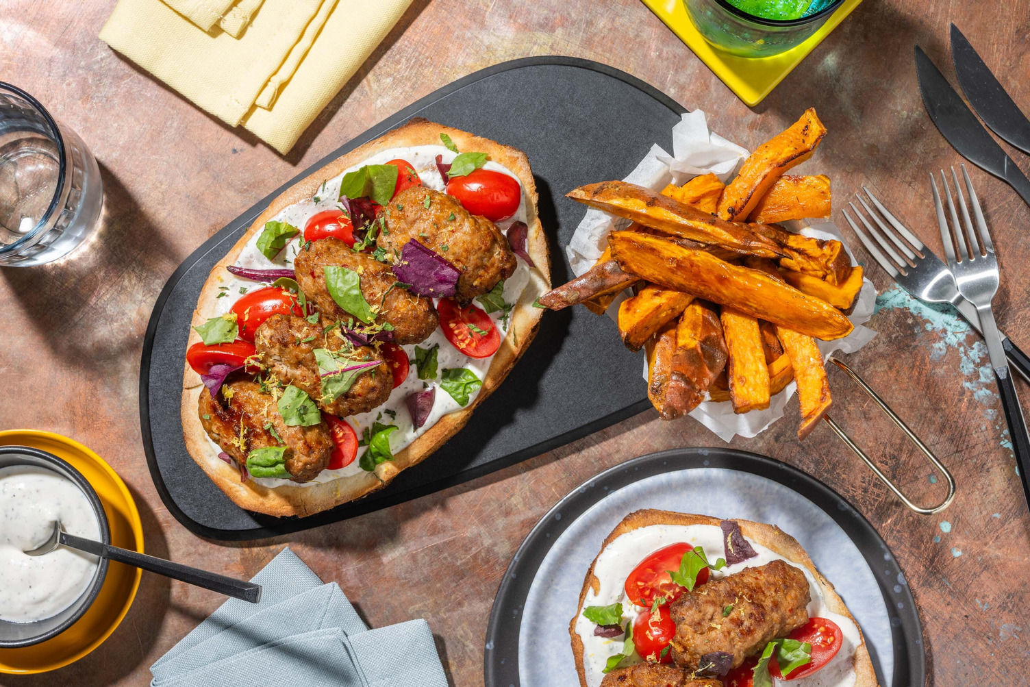 Harissa Pork Koftas on Flatbreads Recipe | HelloFresh