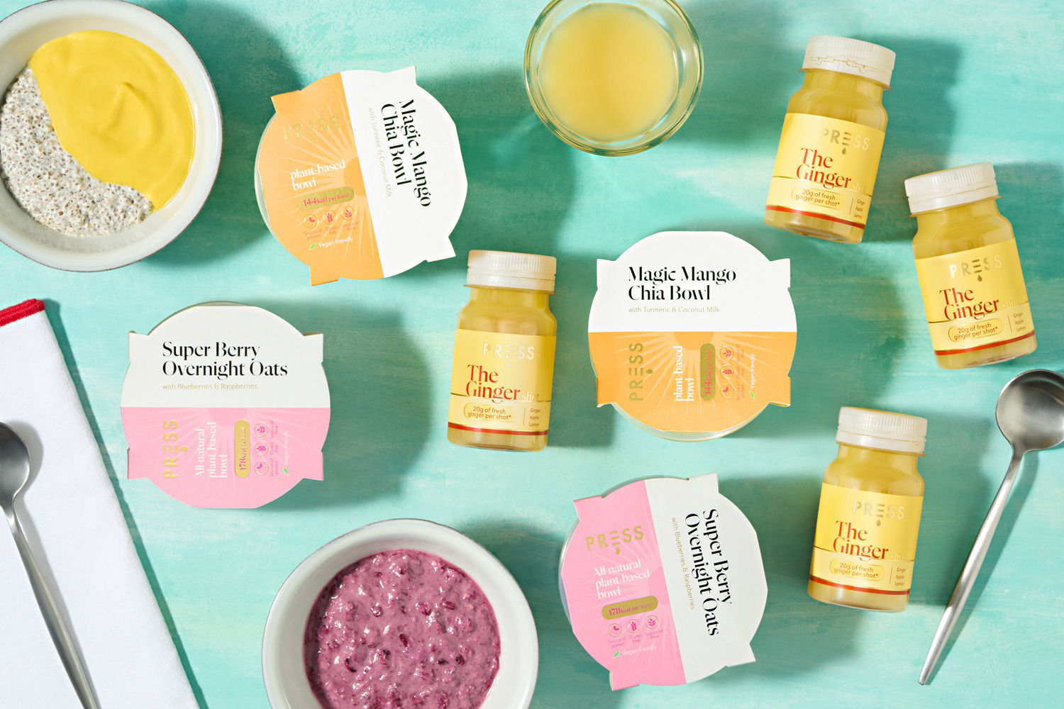 PRESS Breakfast Bundle | 4 x 125g Pots | 4 x 100ml Shots Recipe ...