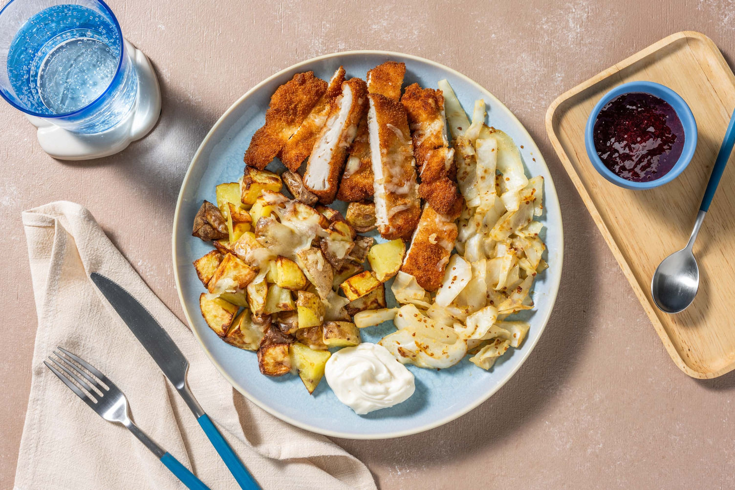 Alpine Chicken Schnitzel and Cheesy Roasties Recipe | HelloFresh