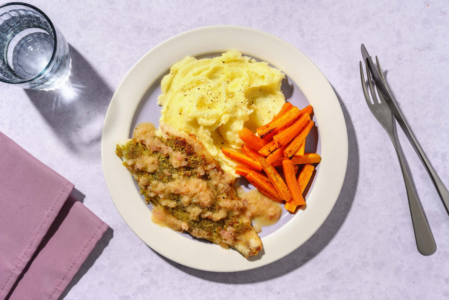 Pesto Crusted Basa and Garlic Butter Sauce Recipe | HelloFresh