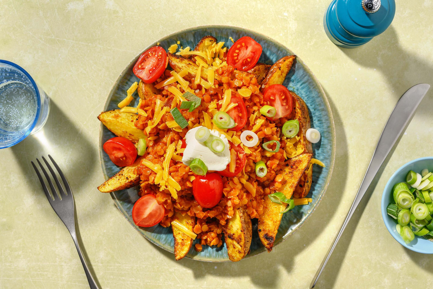 Loaded Lentil Chili-Cheese Potato Wedges Recipe | HelloFresh