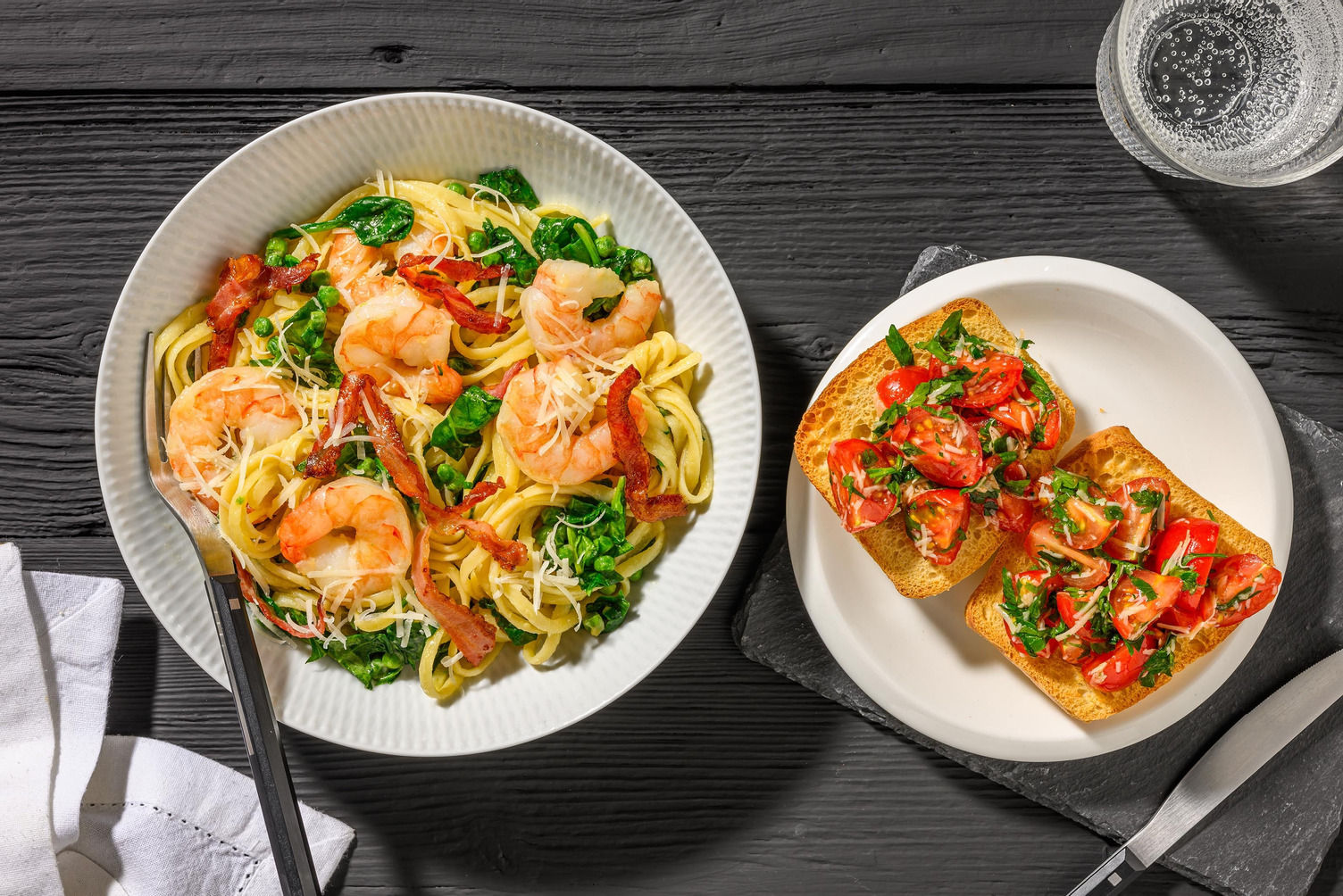 Alfredo Shrimp Linguine and Bruschetta Appetizer Recipe | HelloFresh