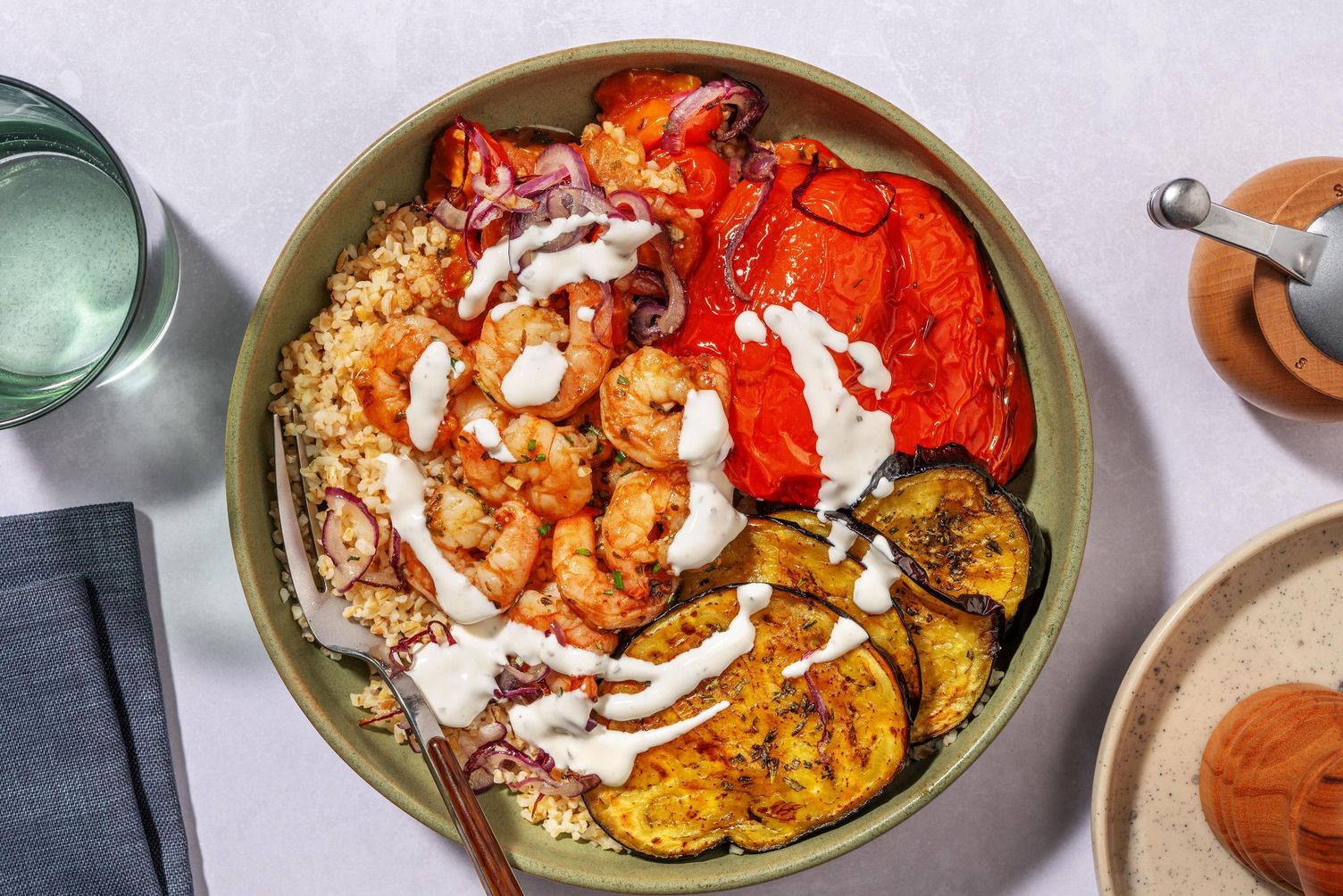 Crevettes au romarin et légumes grillés Recette | HelloFresh