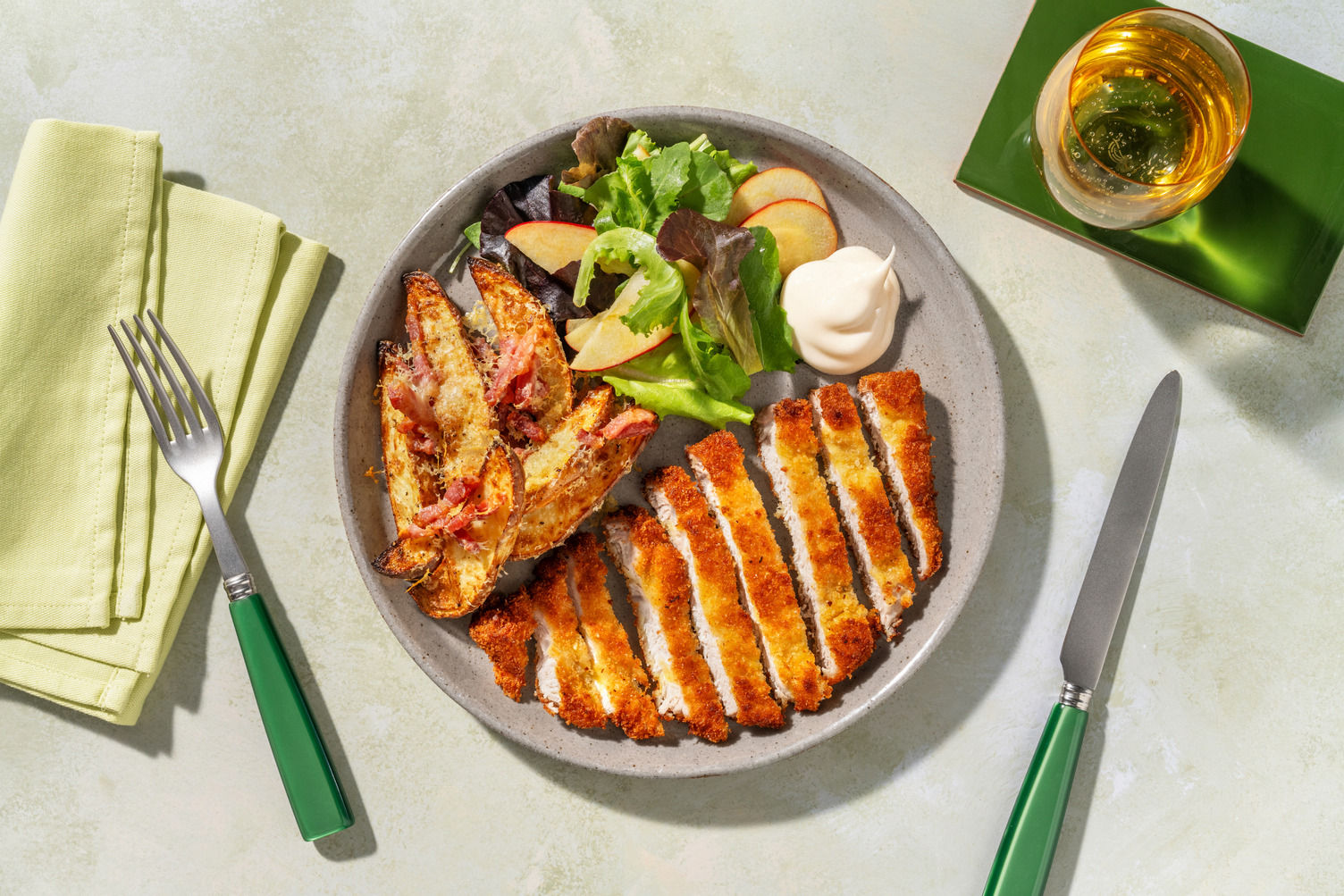 Crumbed Pork & Double Parmesan-Bacon Wedges Recipe | HelloFresh