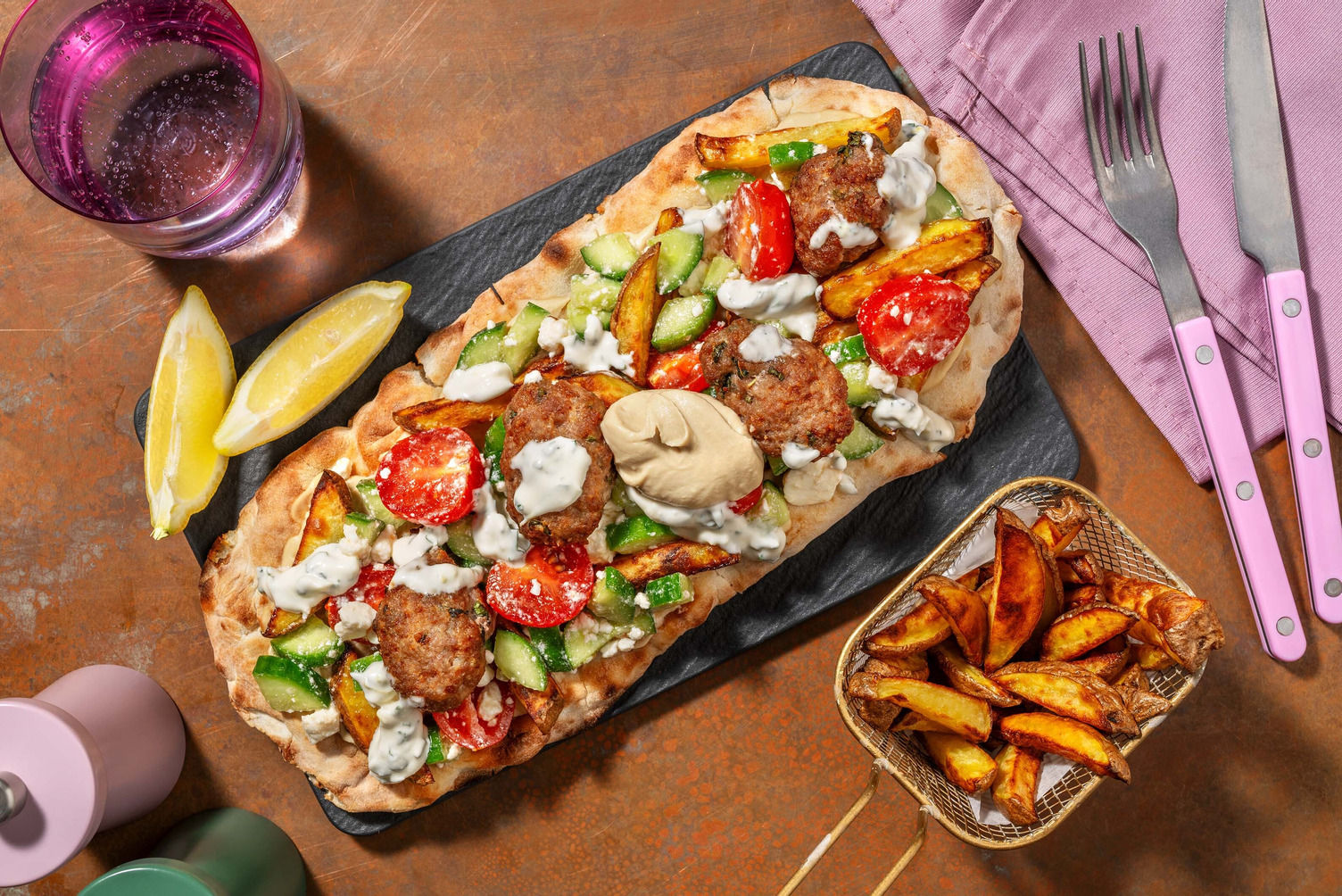 Greek Inspired Pork Kofta Gyros and Chips Recipe | HelloFresh