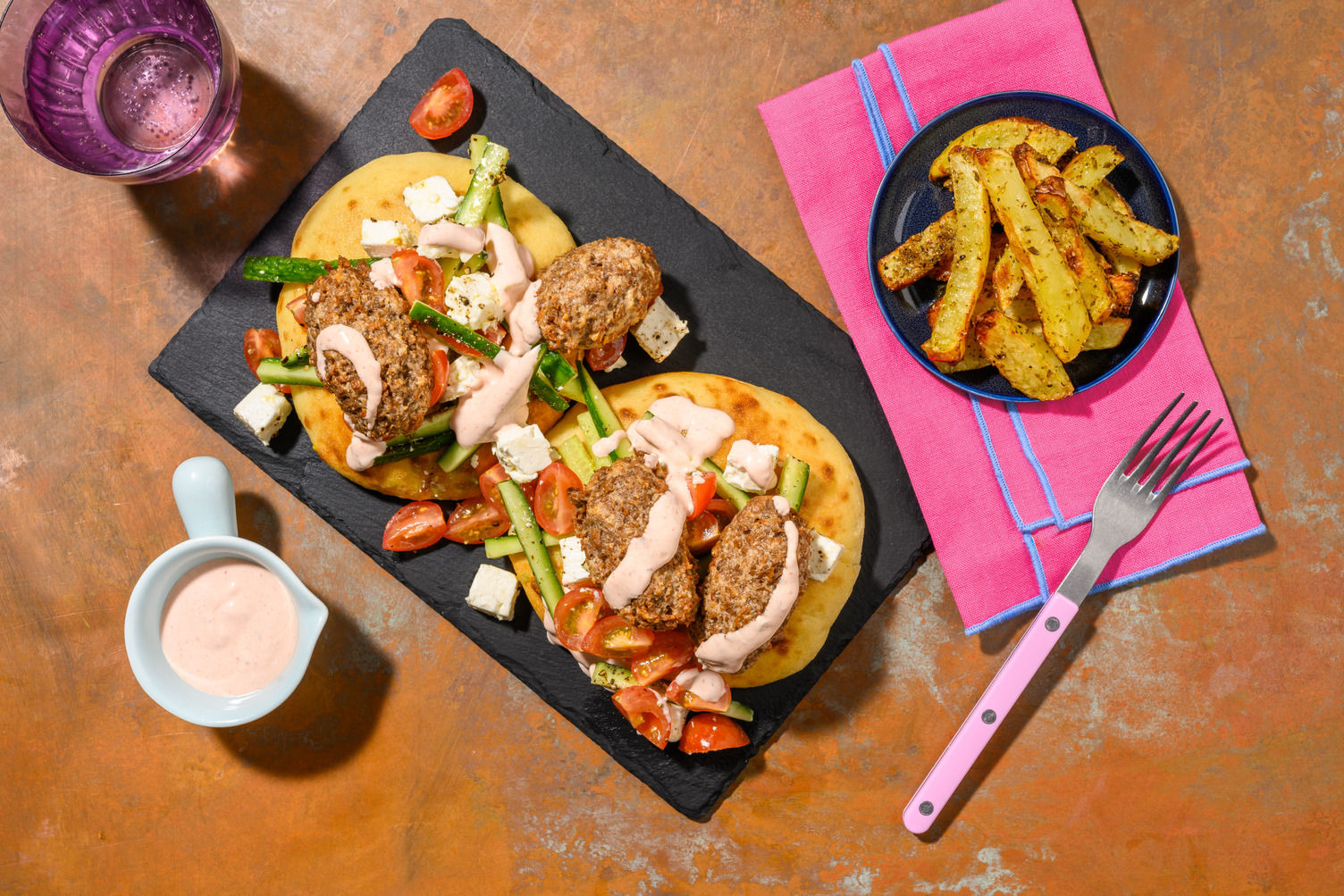 Greek Inspired Veggie Kofta Loaded Flatbreads Recipe | HelloFresh