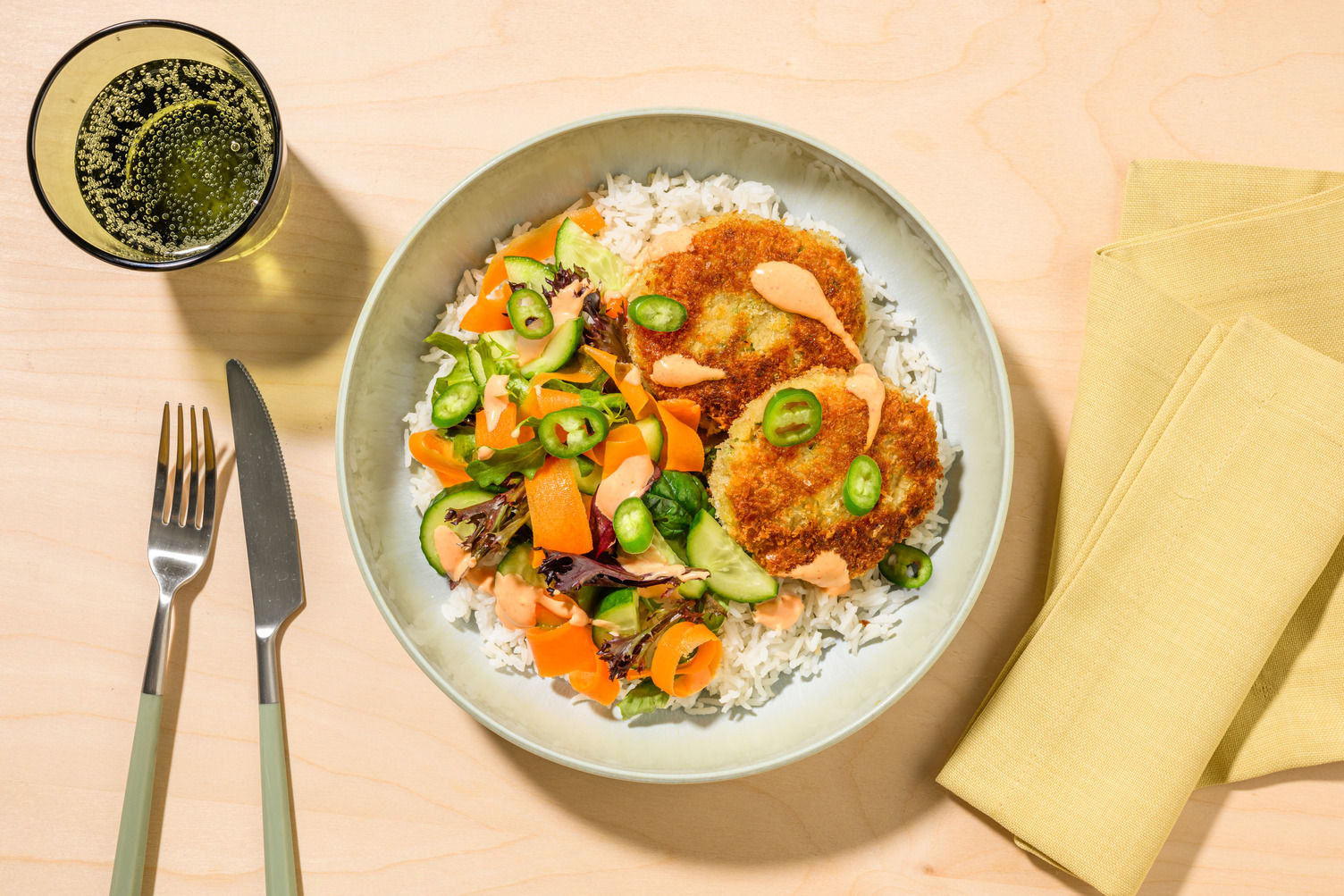 Asian-Style Hoki Fish Cakes & Garlic Rice Recipe | HelloFresh