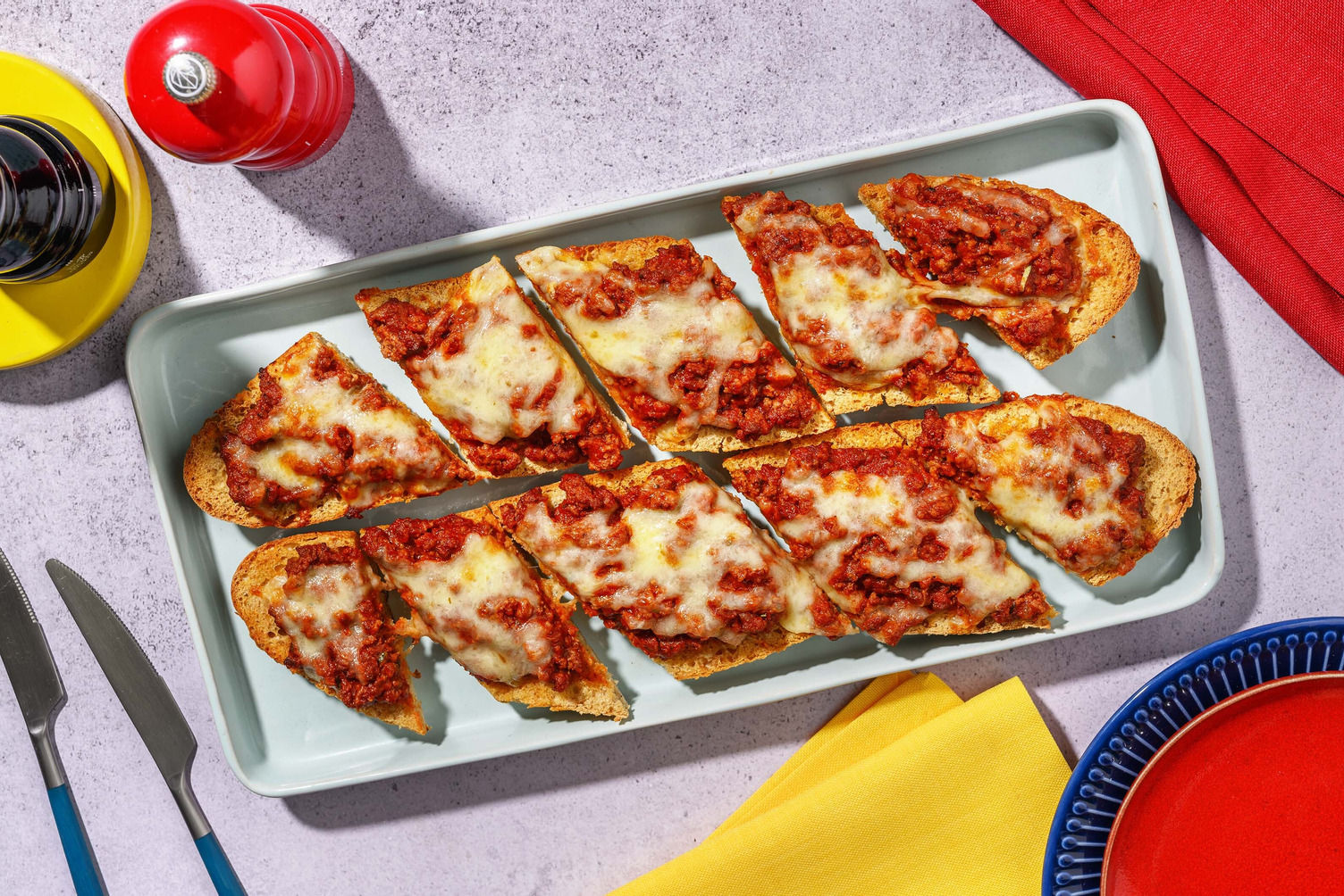 Cheesy Bolognese Loaded Garlic Bread Recipe | HelloFresh