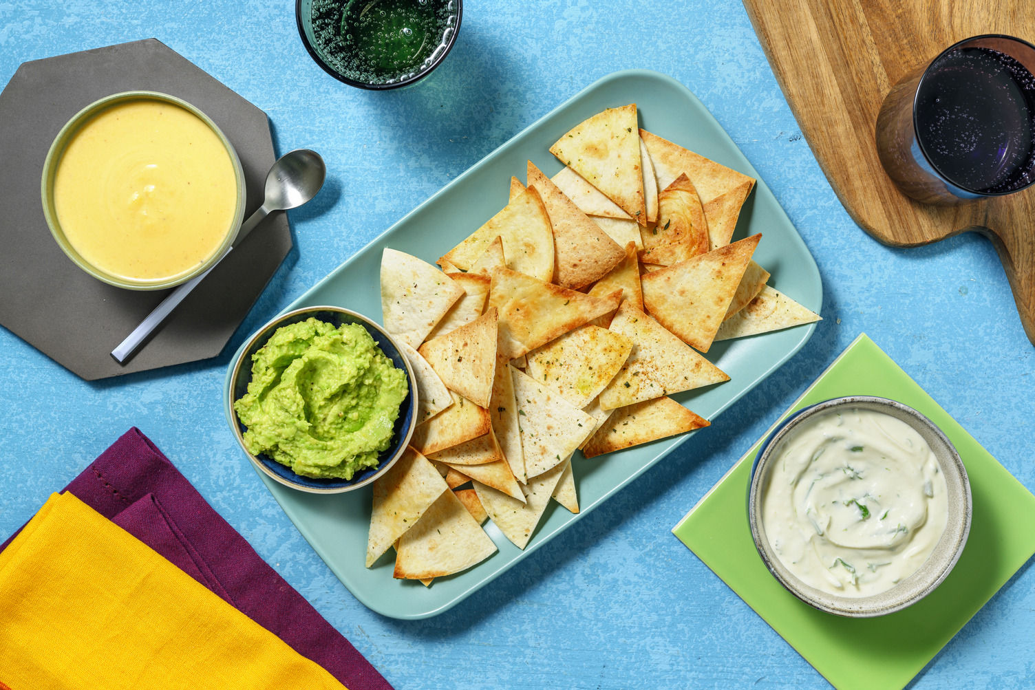 Spiced Tortilla Chips & Trio of Dips Recipe | HelloFresh