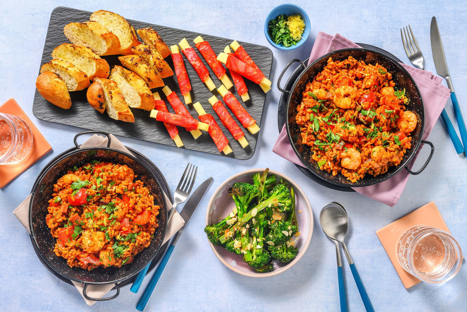 Prawn-Chorizo Paella & a Trio of Tapas Style Sides Recipe | HelloFresh