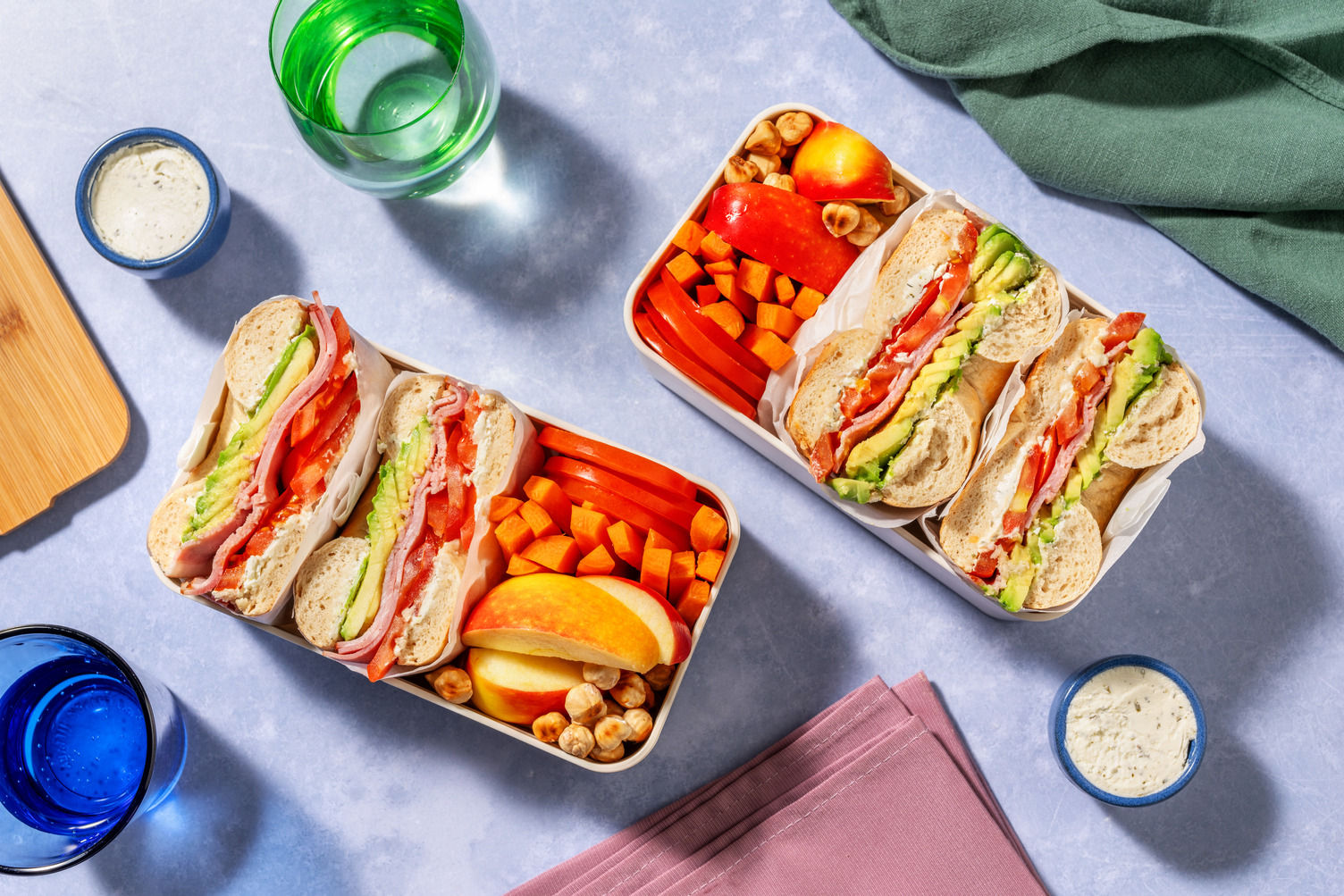 Bento Box : Bagel jambon, cream cheese & crudités Recette | HelloFresh