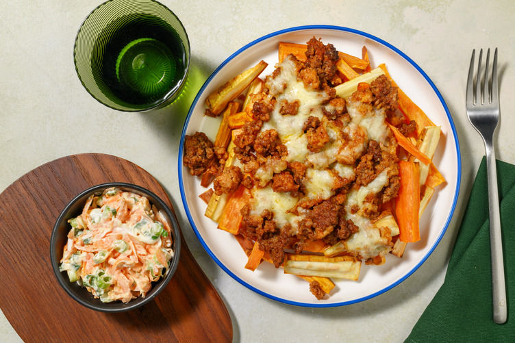 BBQ Sriracha Mince and Rainbow Veg Fries Recipe | HelloFresh