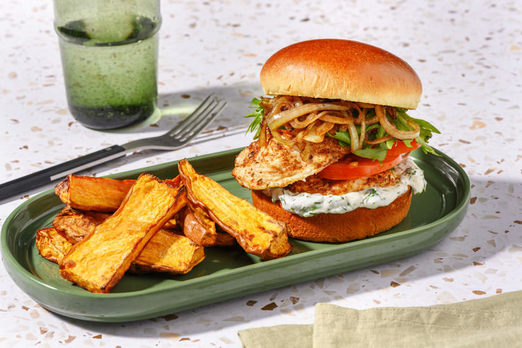 Aussie-Spiced Chicken & Sticky Onion Burger Recipe | HelloFresh