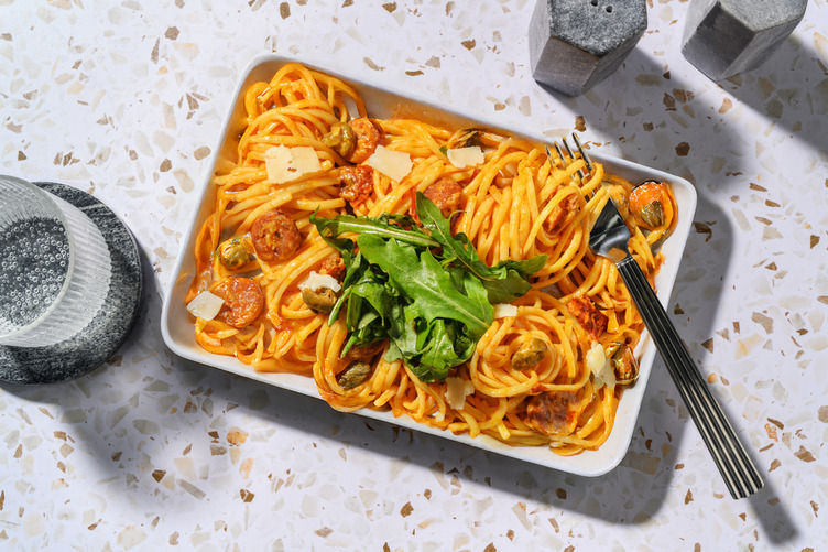 [Superstar] Chorizo, Caper & Cream Cheese Spaghetti Recipe | HelloFresh