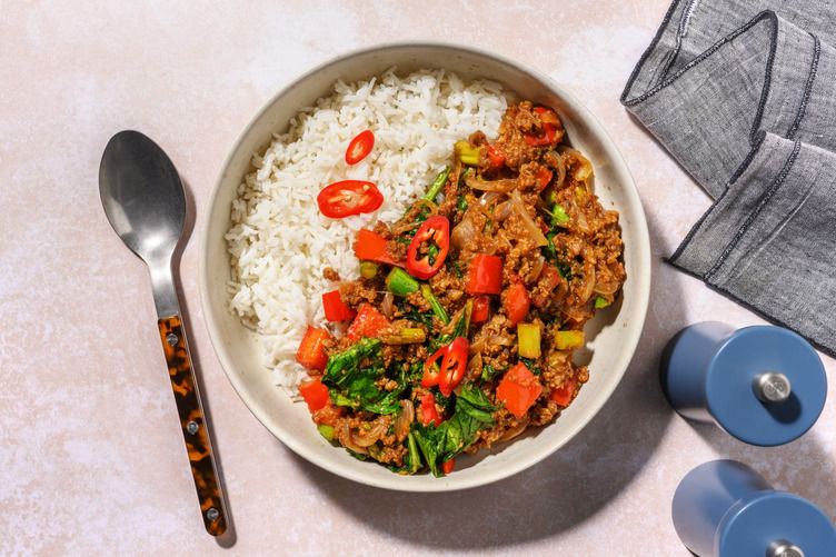 Fragrant Plant-Based Mince, Prawn & Veggie Stir-Fry Recipe | HelloFresh