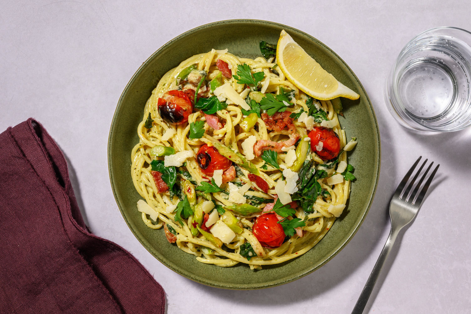 Pesto Bacon & Asparagus Speedy Spaghetti Recipe | HelloFresh