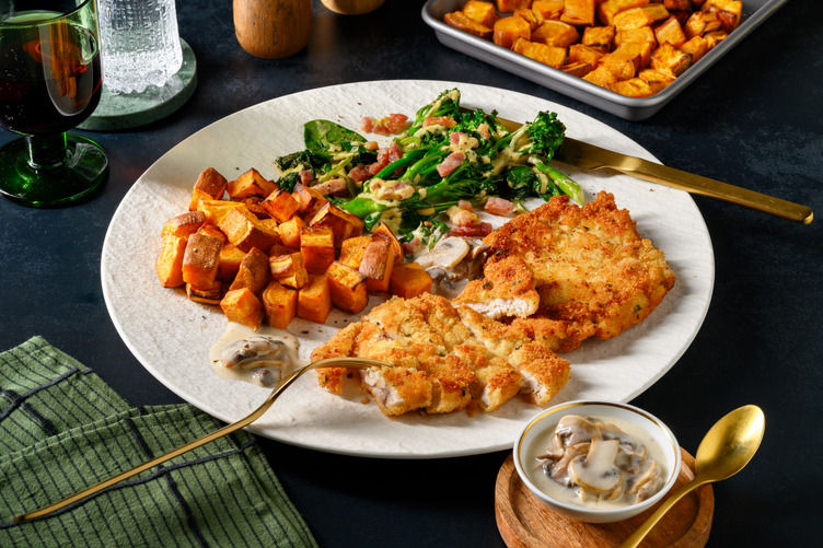 Premier Pork Schnitzel & Bacon Greens Recipe | HelloFresh