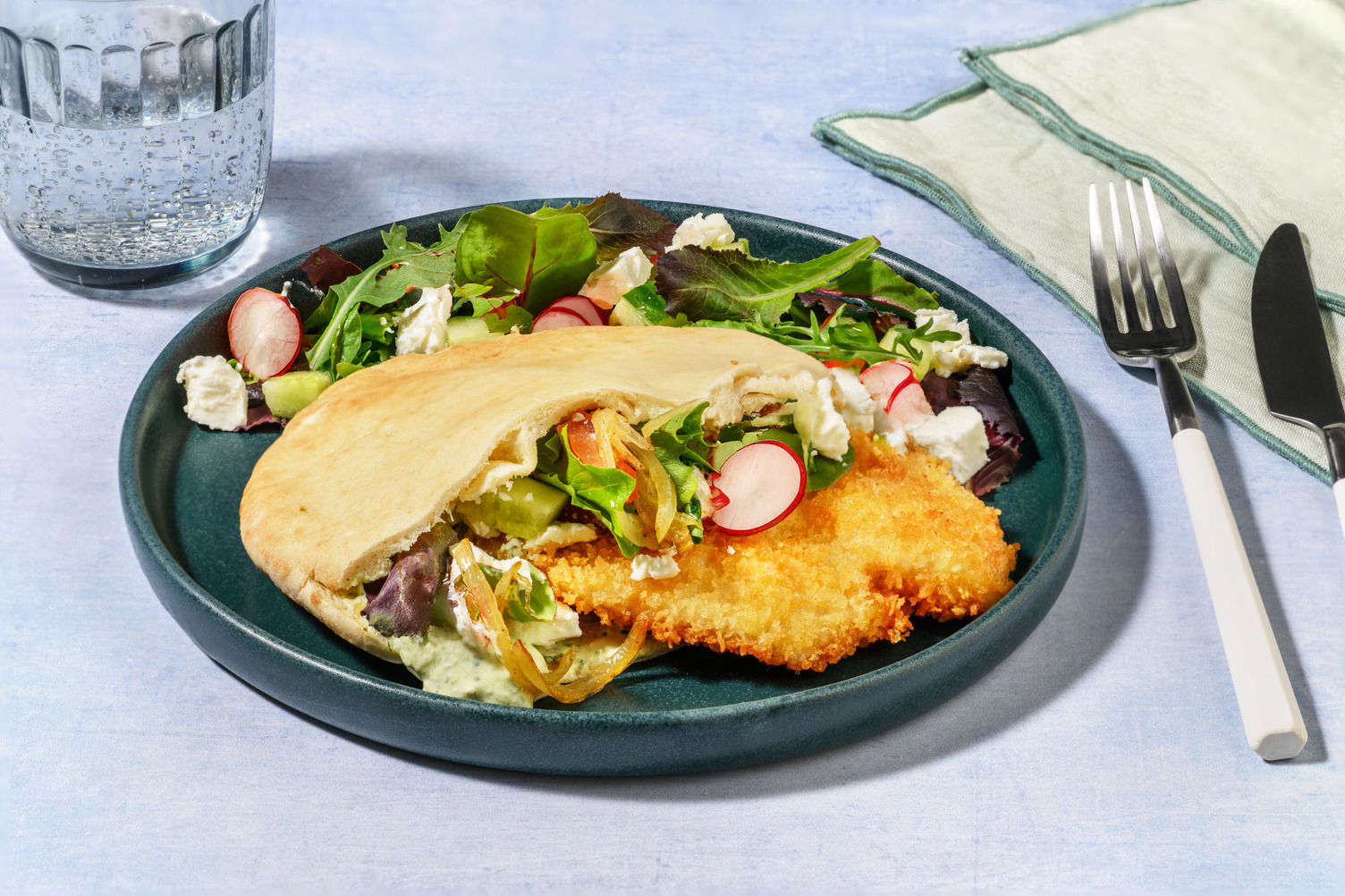 Shortcut Plant-Based Crumbed Chick'n & Fetta Salad Pita Recipe | HelloFresh