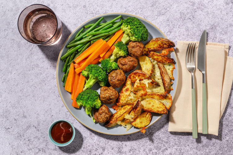 Mini Pork Meatballs & Cheesy Wedges Recipe | HelloFresh